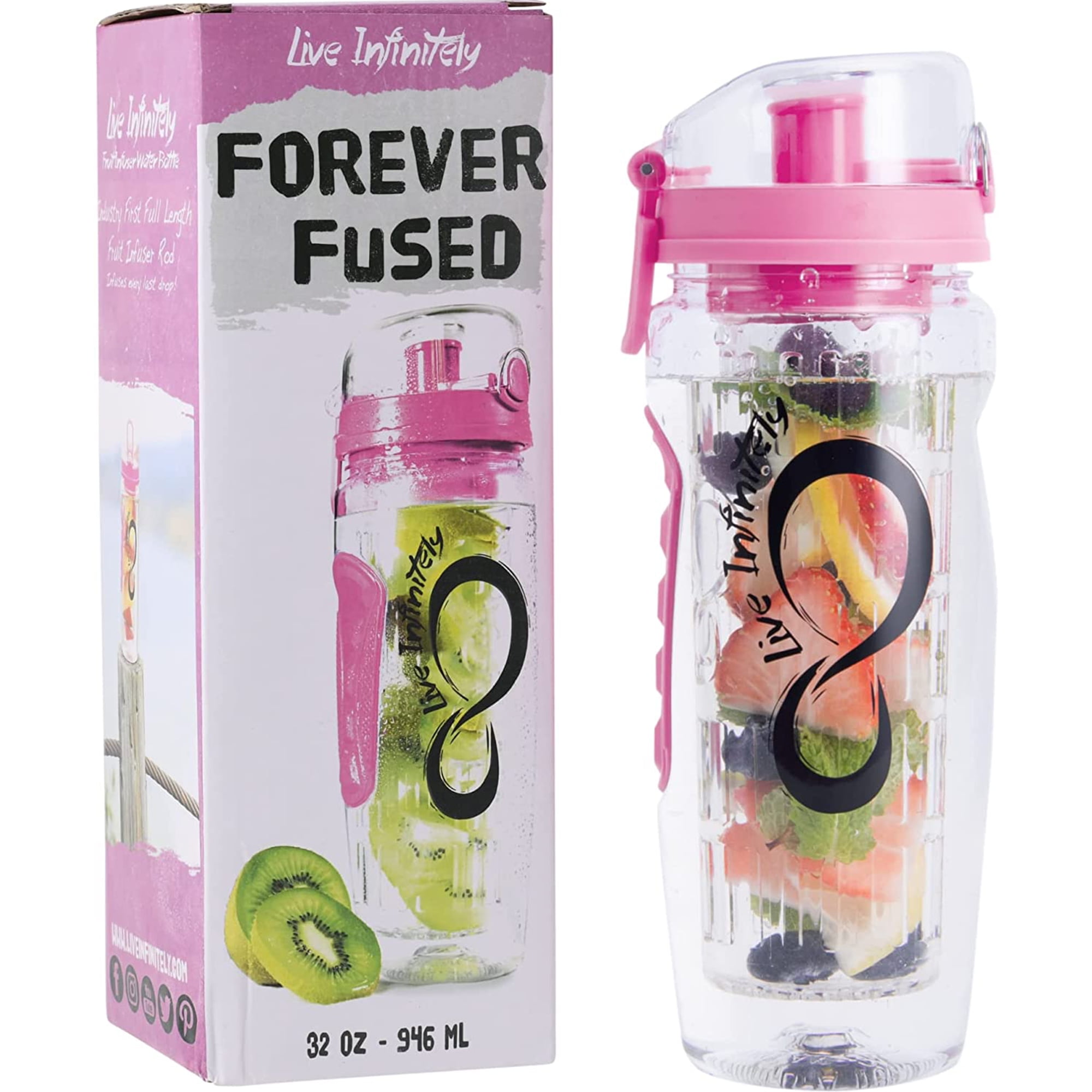 Live Infinitely 32 oz Fruit Infuser Water Bottle with Full-Length ...