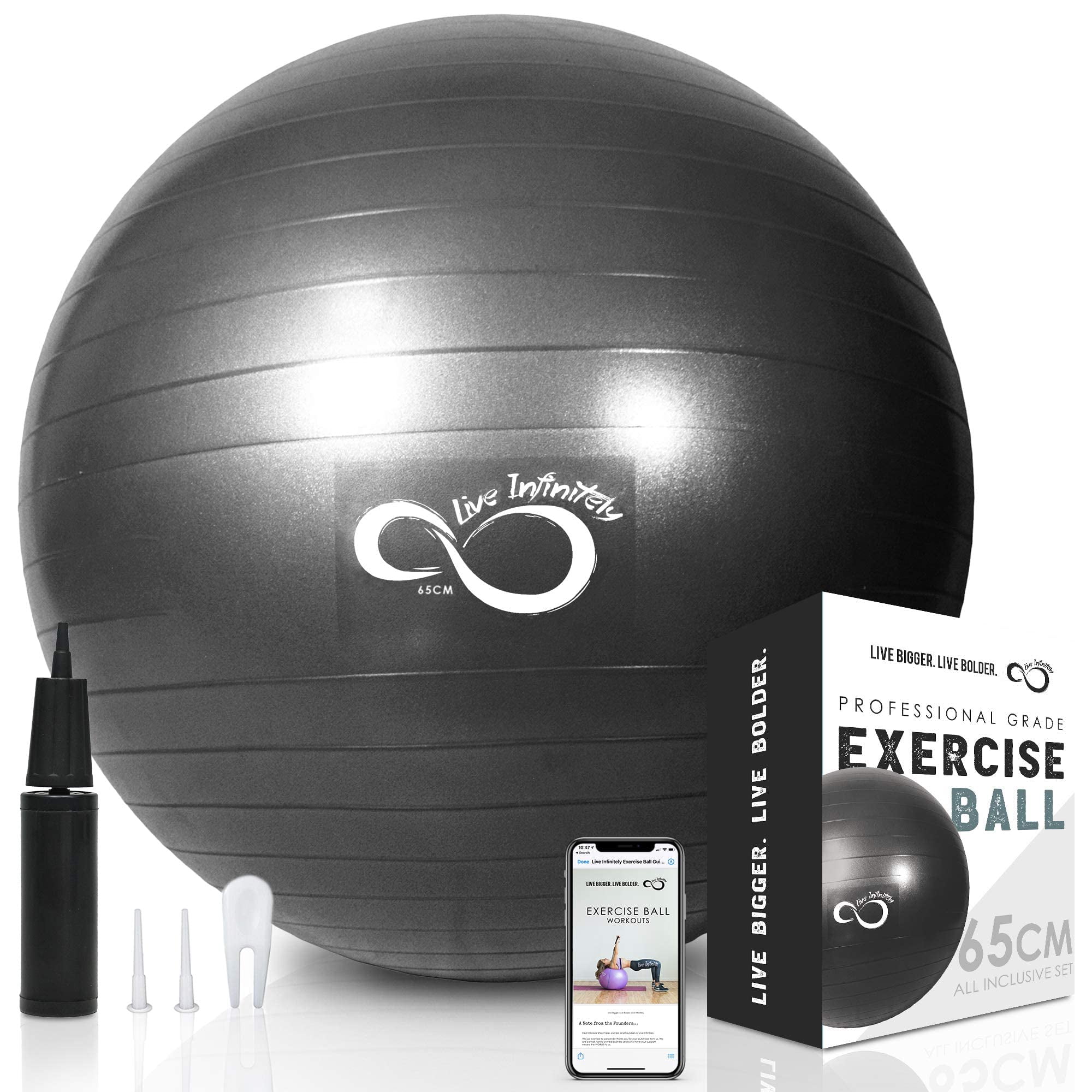 Live Infinitely 65cm Yoga Balance Core Exercise Ball, Extra Thick ...