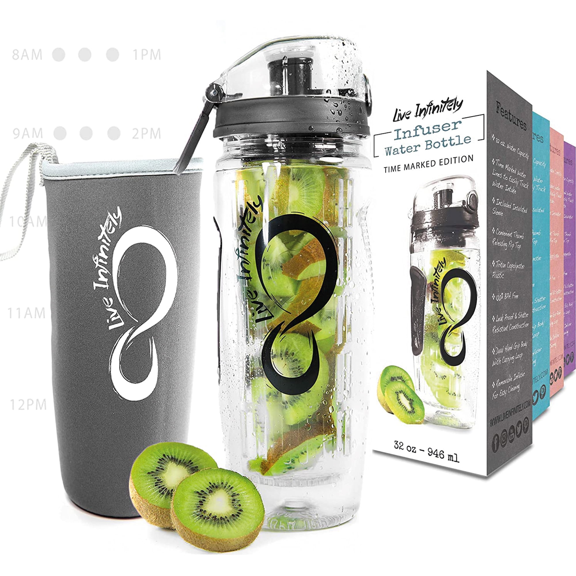 Live Infinitely Fruit Infuser Water Bottle with Time Marker, Insulation ...