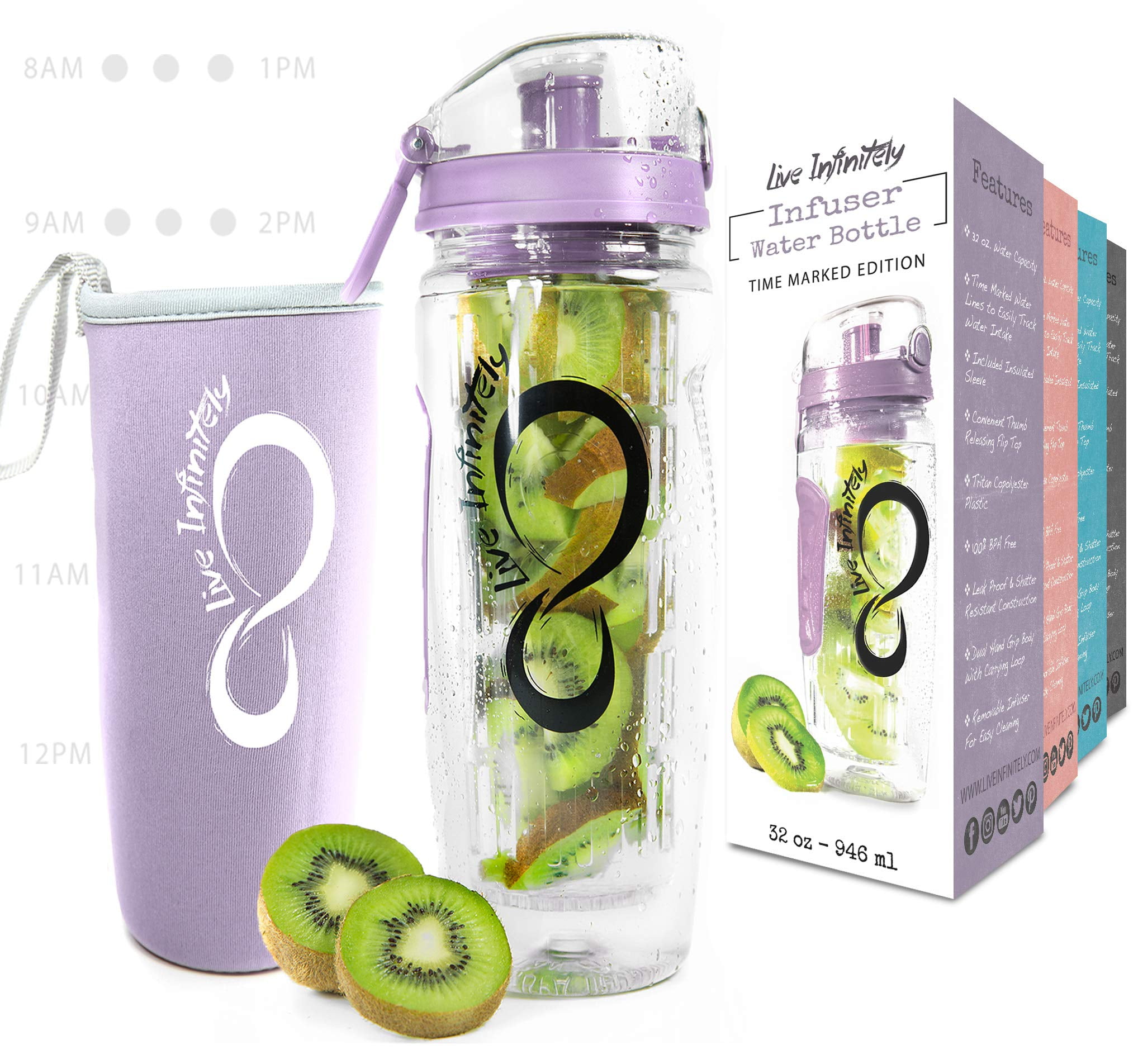 Live Infinitely 32 Oz Flavor Infuser Water Bottle with Time Marker ...