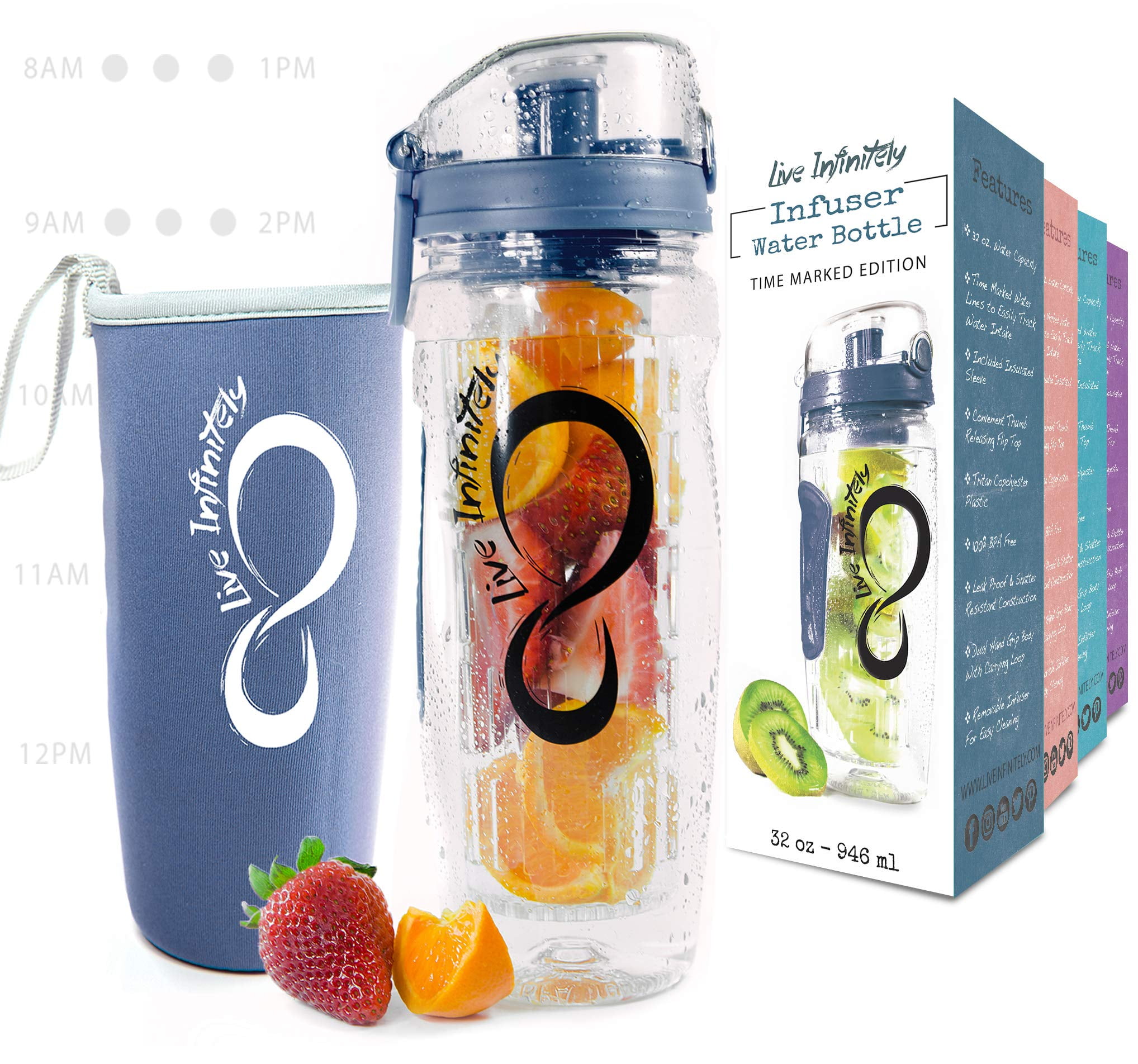 Live Infinitely 32 Oz Flavored Infusion Water Bottle with Time Marker ...