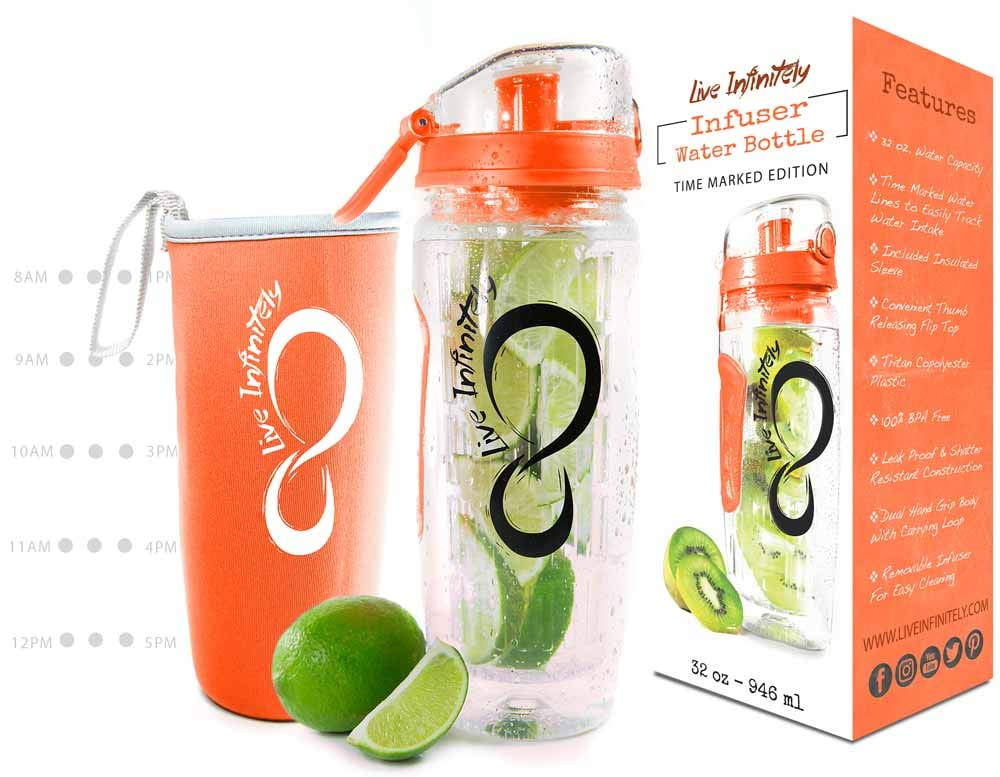 Live Infinitely 32 Oz Flavor Infused Water Bottle with Time Marker ...