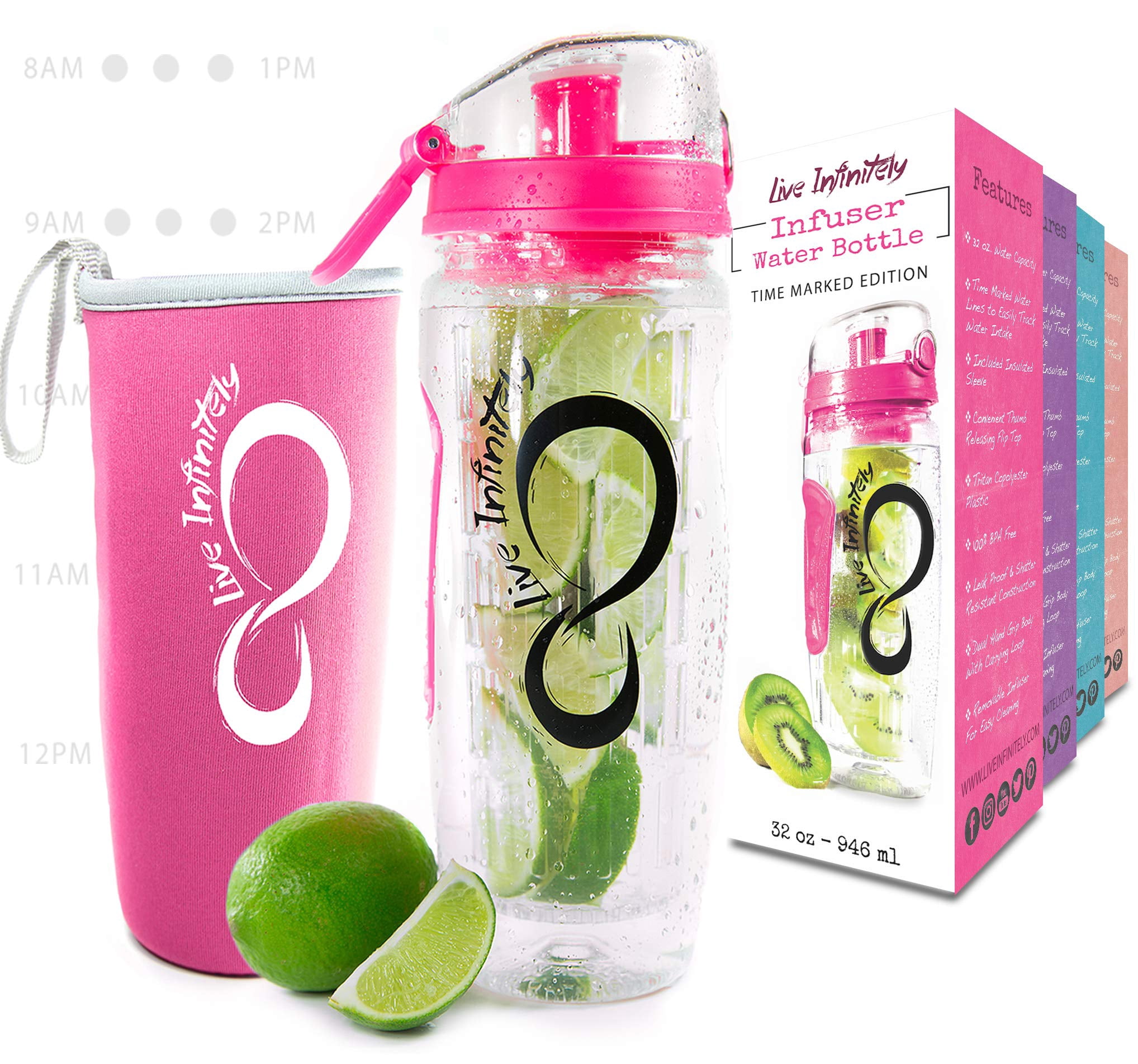 Live Infinitely Fruit Infuser Water Bottle with Time Marker, Insulation ...