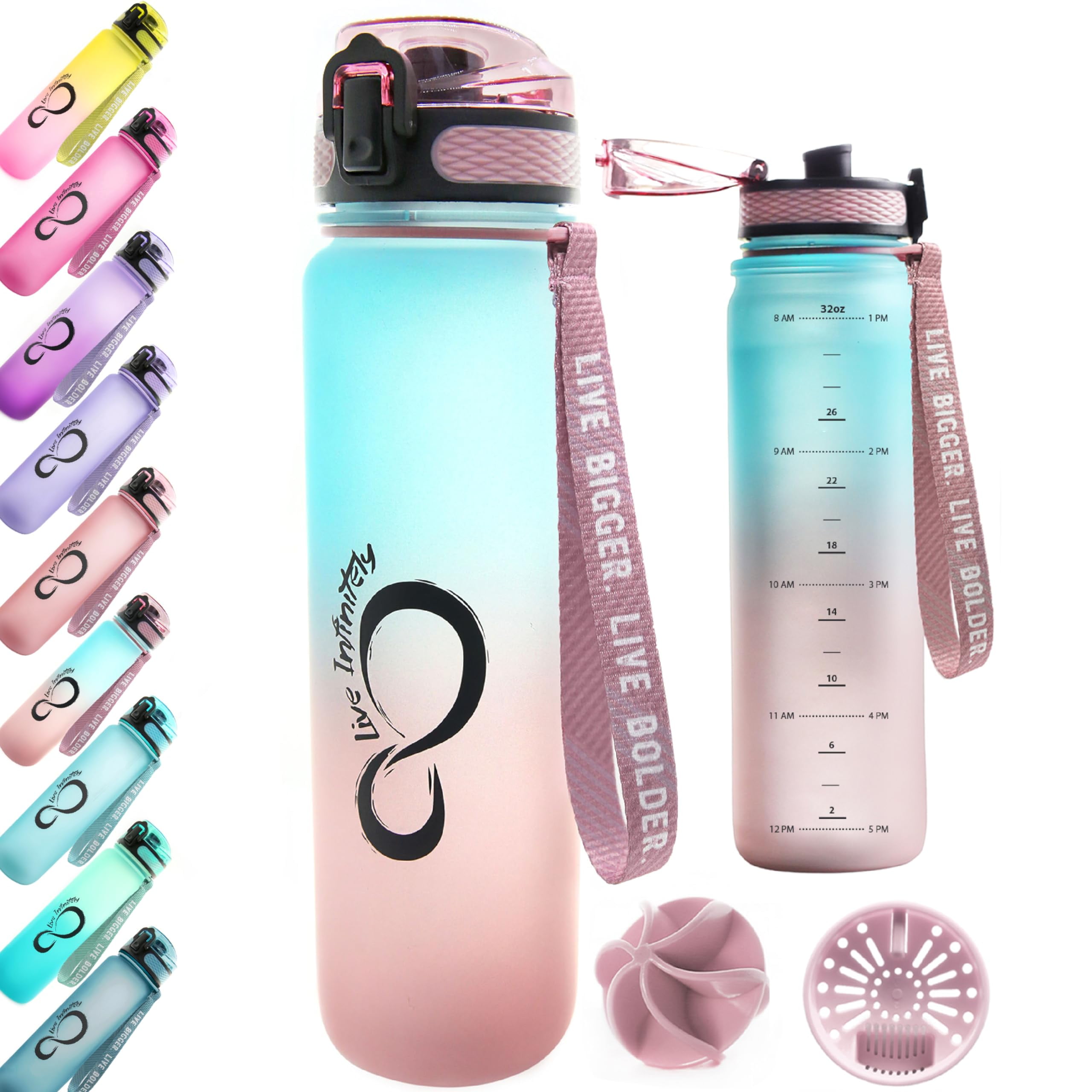 Live Infinitely Insulated Water Bottle with Time Marker BPA-Free 24 Oz ...