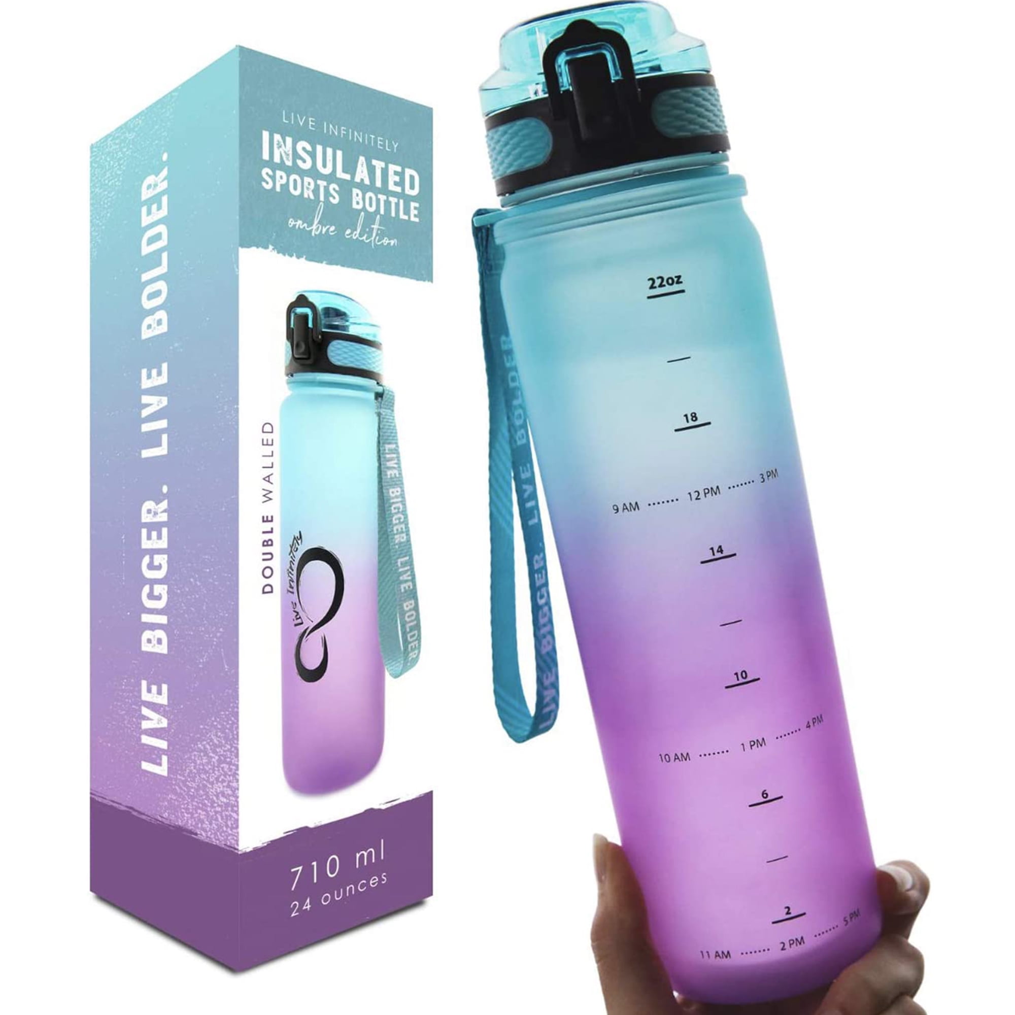 Live Infinitely Insulated Water Bottle with Time Marker BPA-Free 24 Oz ...