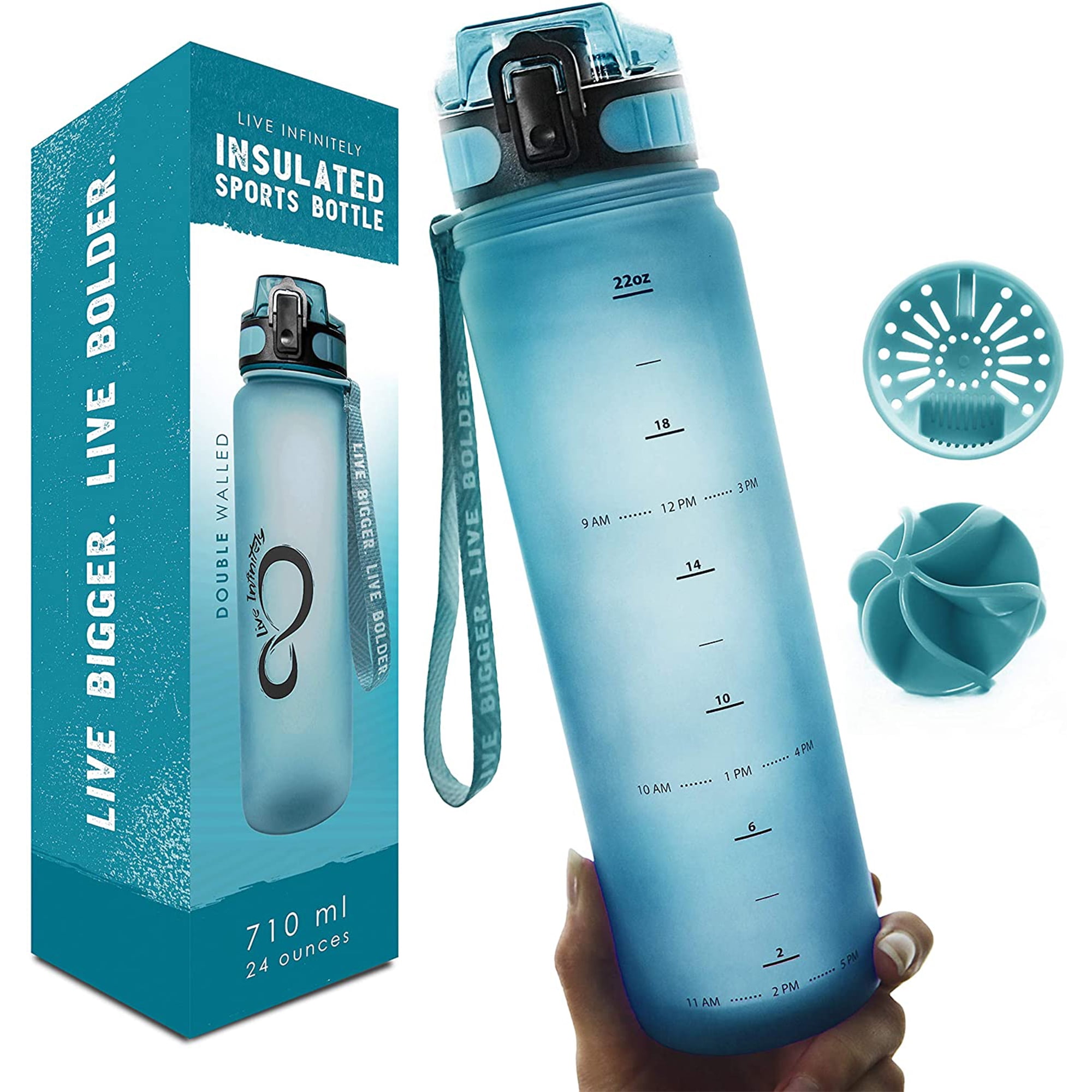 Live Infinitely Insulated Water Bottle with Time Marker BPA-Free 24 Oz ...