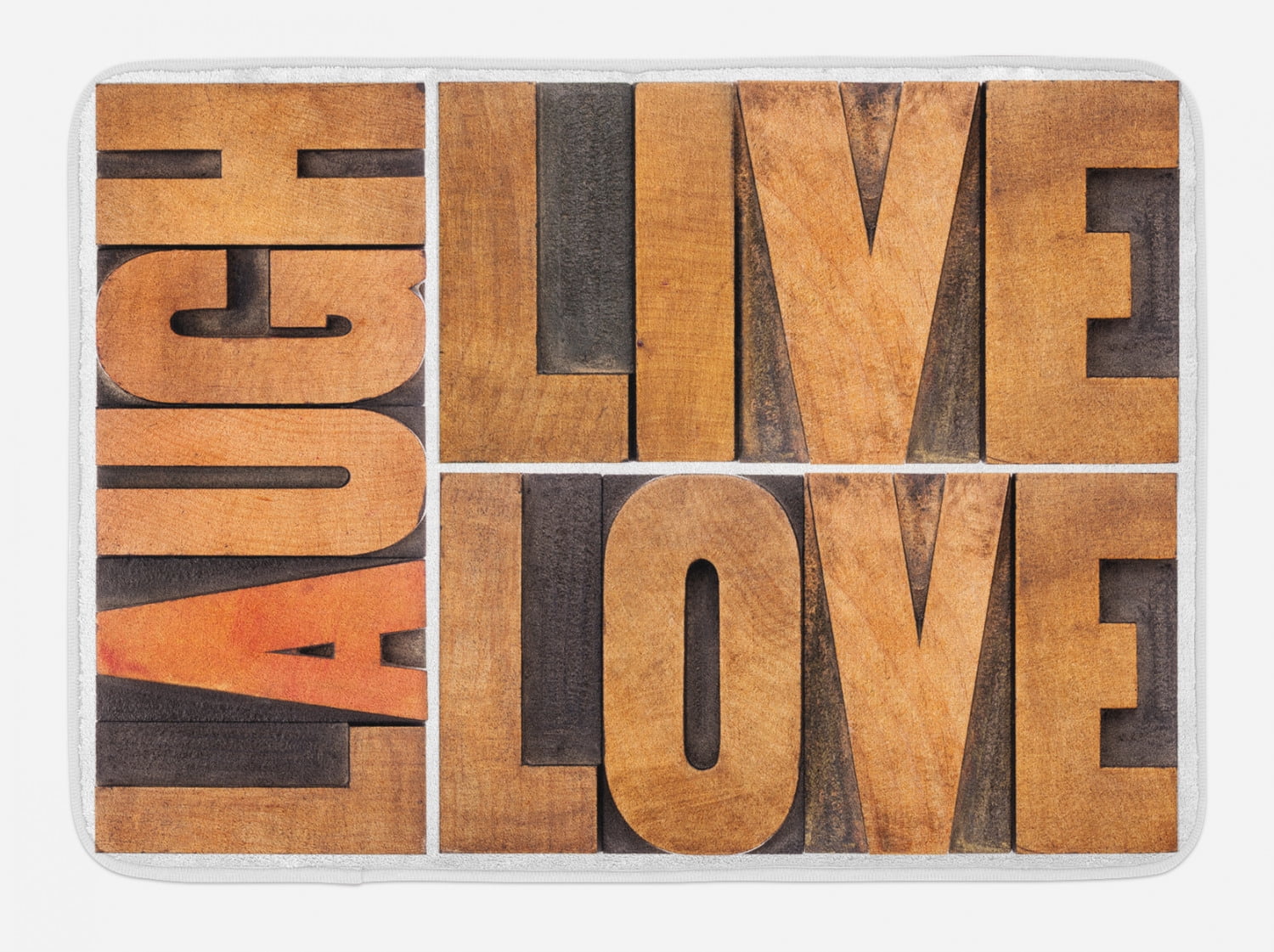Live Laugh Love Bath Mat, Macro Calligraphy with Life Message ...