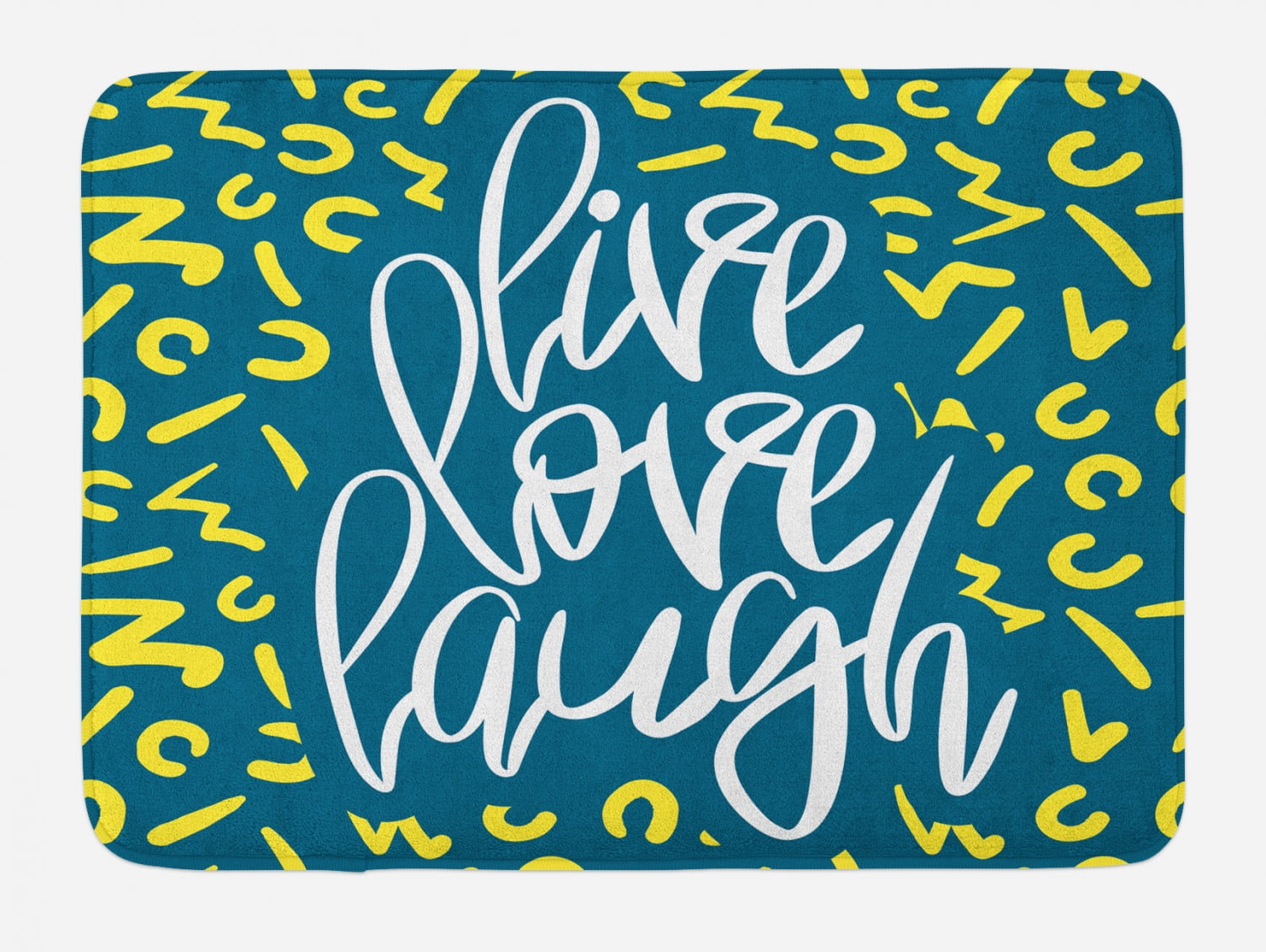 Live Laugh Love Bath Mat, Romantic Ornate Poster Design with an ...