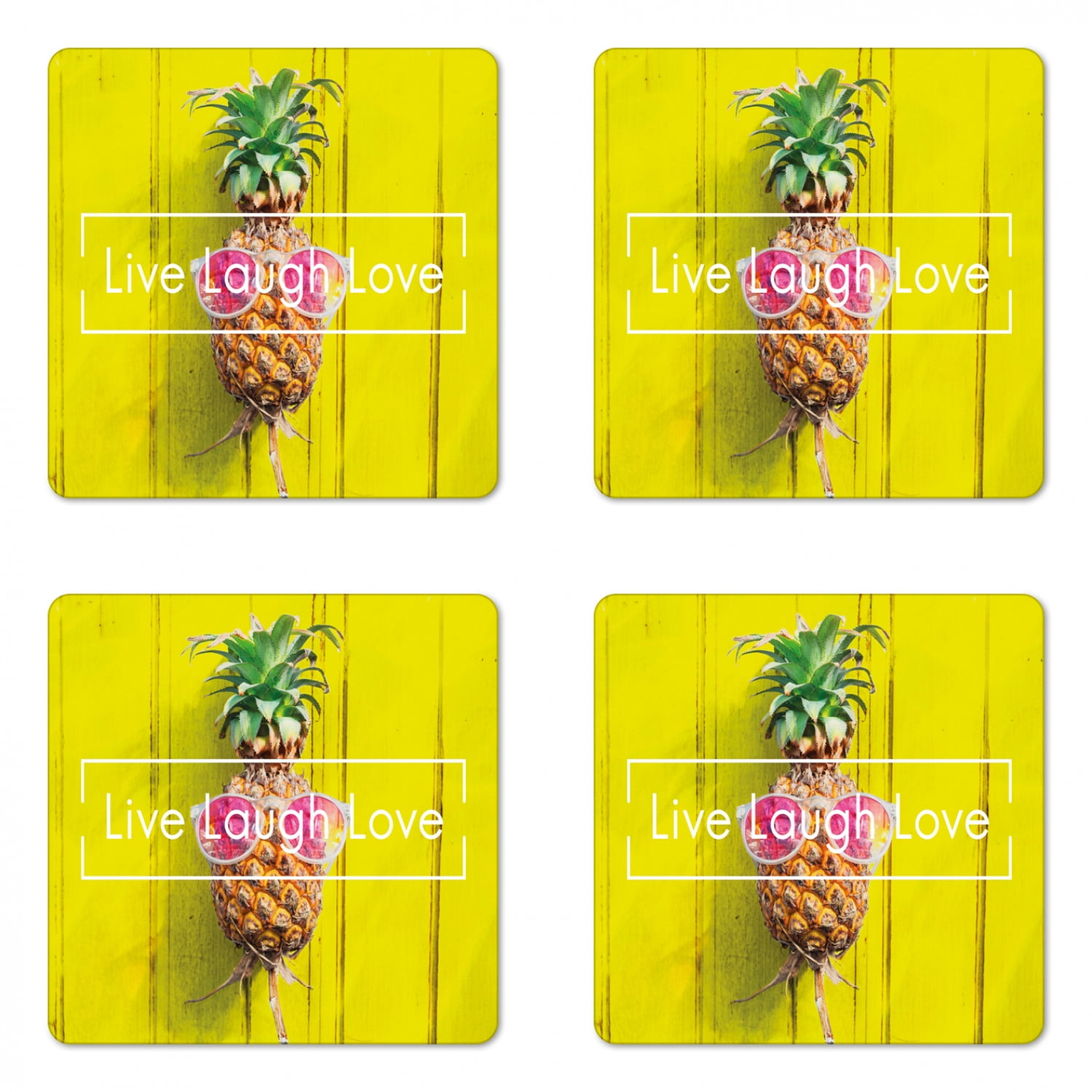 Live Laugh Love Coaster Set of 4, Tropical Pineapple Fruit with ...