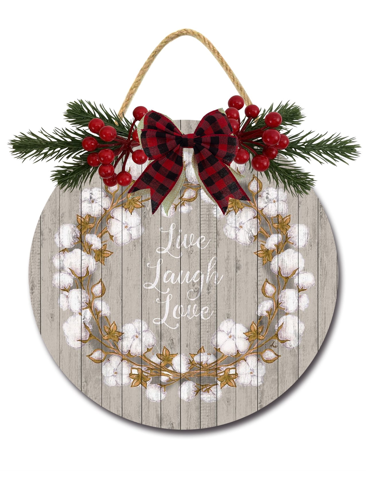 Live Laugh Love Cotton Wreath Front Door Sign Funny Wreaths Hanging ...