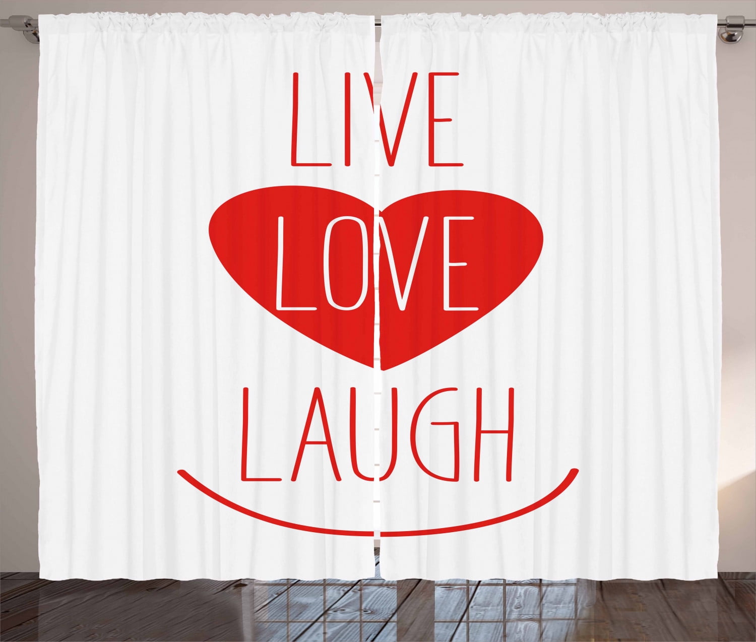 Ambesonne Live Laugh Love Curtains 2 Panel Set, Heart Smile, 108" x 63 ...
