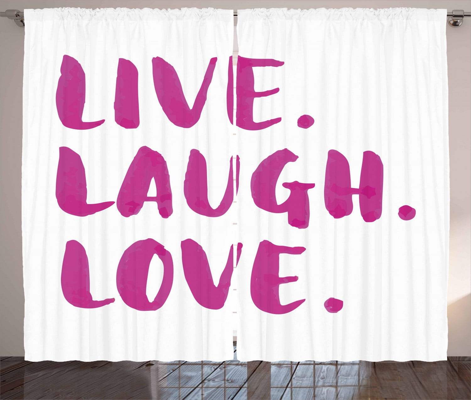 Ambesonne Live Laugh Love Curtains 2 Panel Set, Happy Life Message, 108 ...