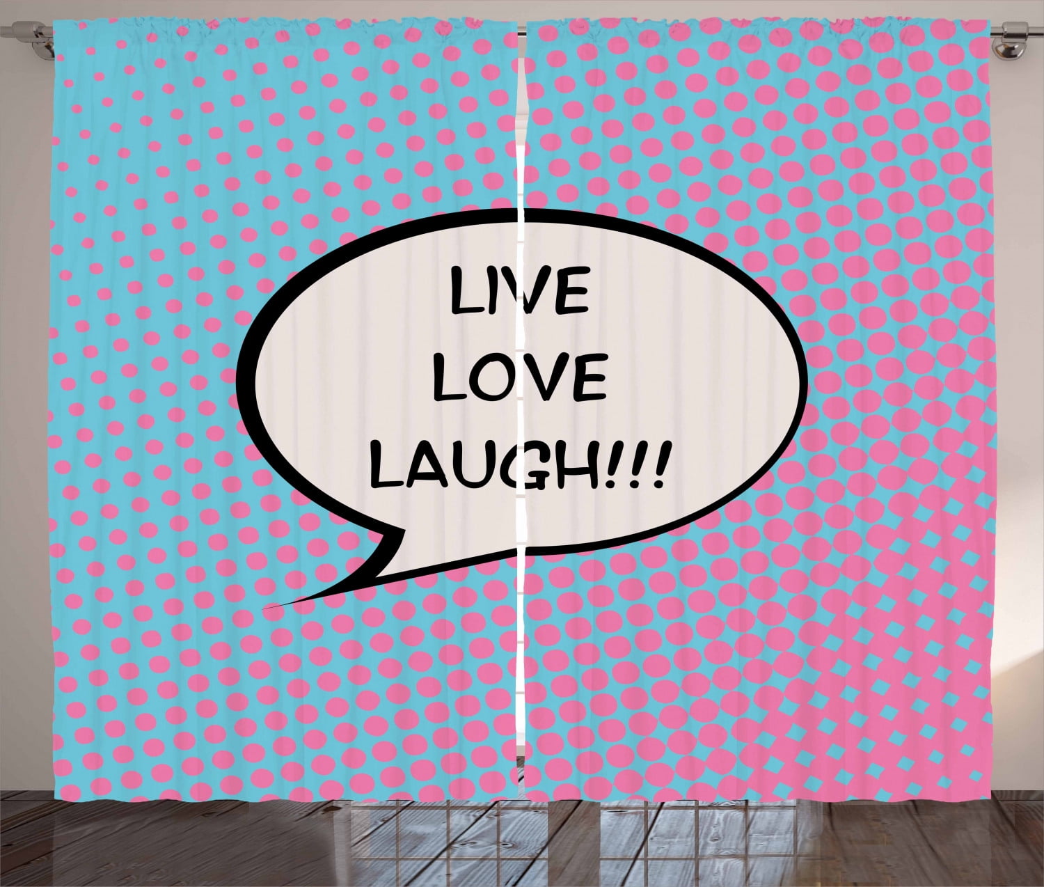 Ambesonne Live Laugh Love Curtains 2 Panel Set, Pop Art Comic, 108" x ...