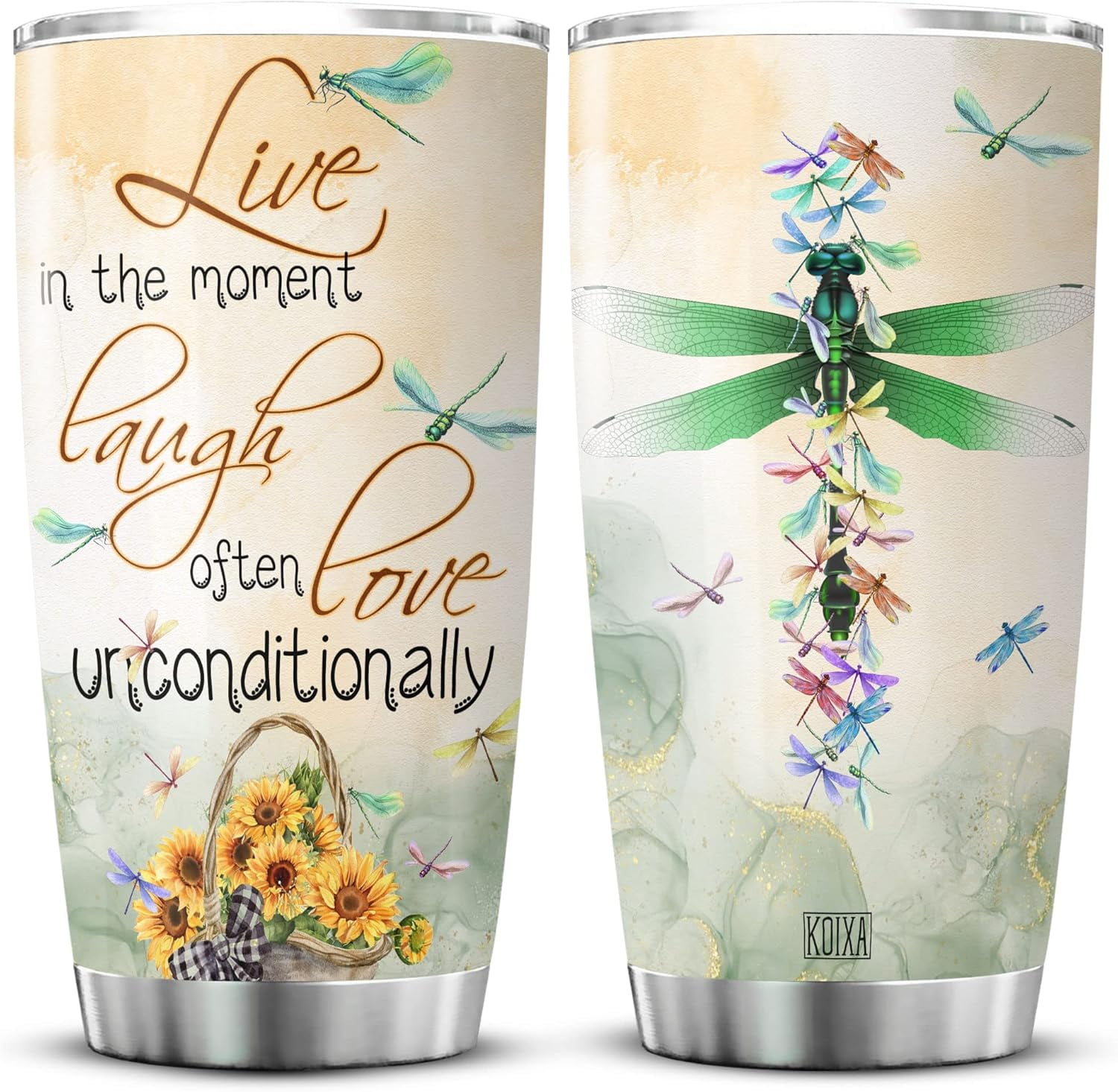 Live Laugh Love Dragonfly Insulated Tumbler 20 Oz Sunflowers ...