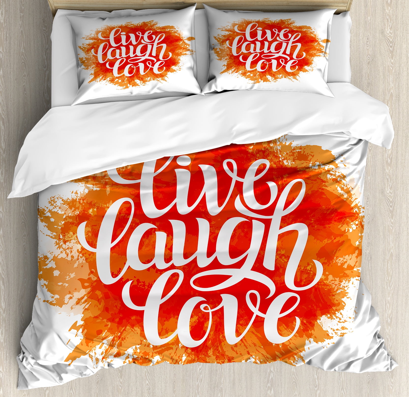Live Laugh Love Duvet Cover Set, Hand Drawn Style Cheerful Brushstroke ...