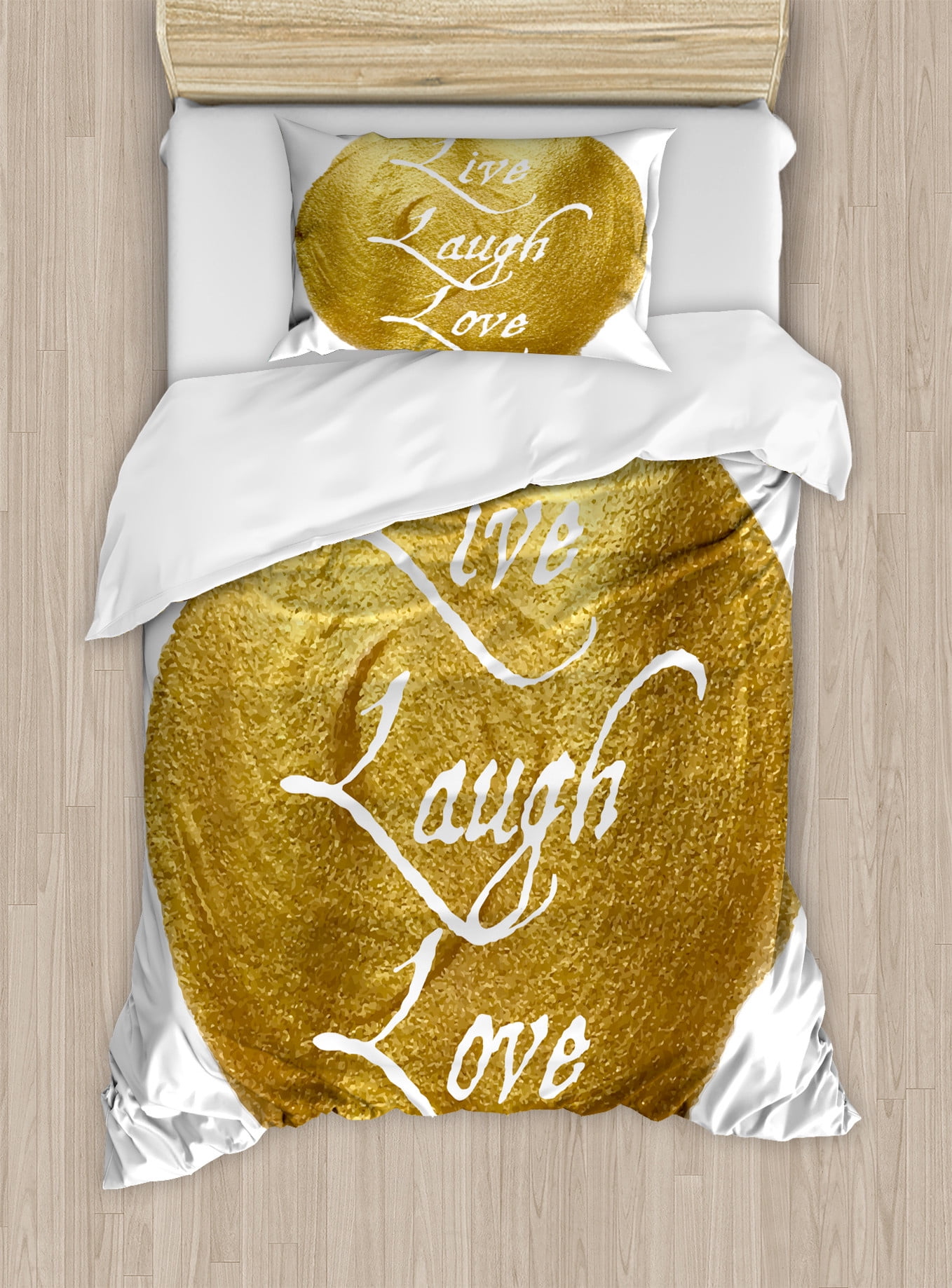 Live Laugh Love Duvet Cover Set, Inspirational Words Life Message on a ...