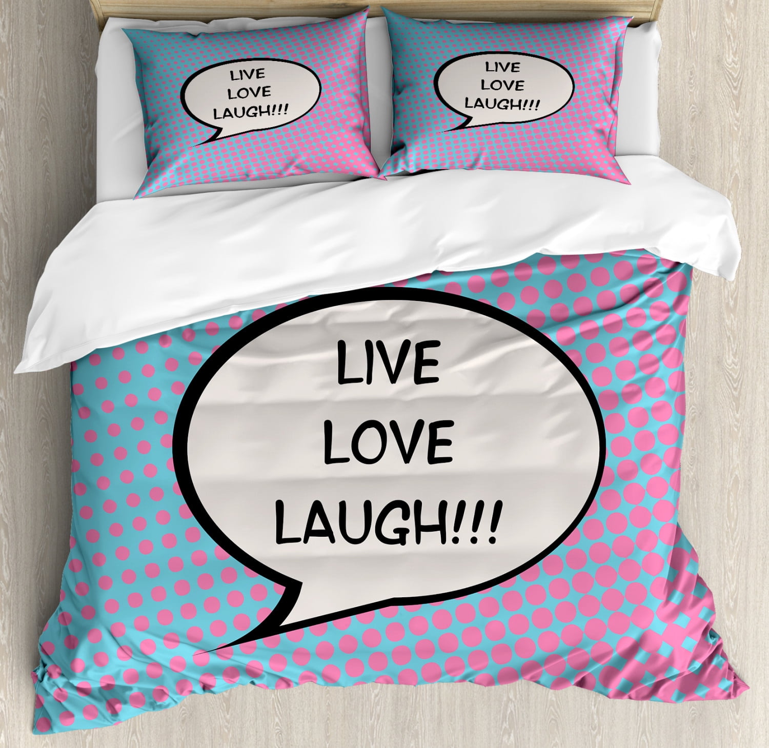 Live Laugh Love Duvet Cover Set King Size, Pop Art Comic Book Style ...
