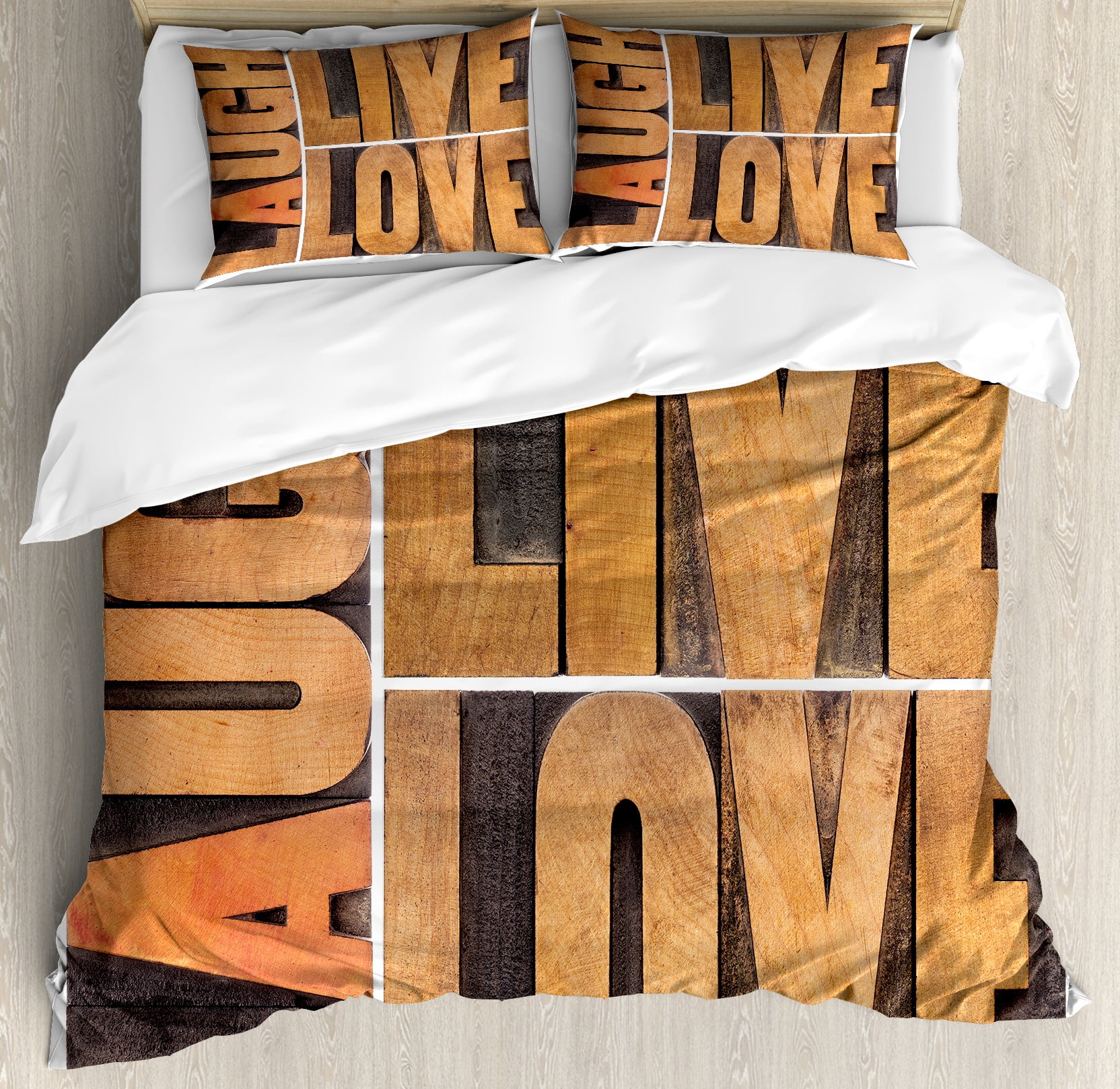 Live Laugh Love Duvet Cover Set, Macro Calligraphy with Life Message ...