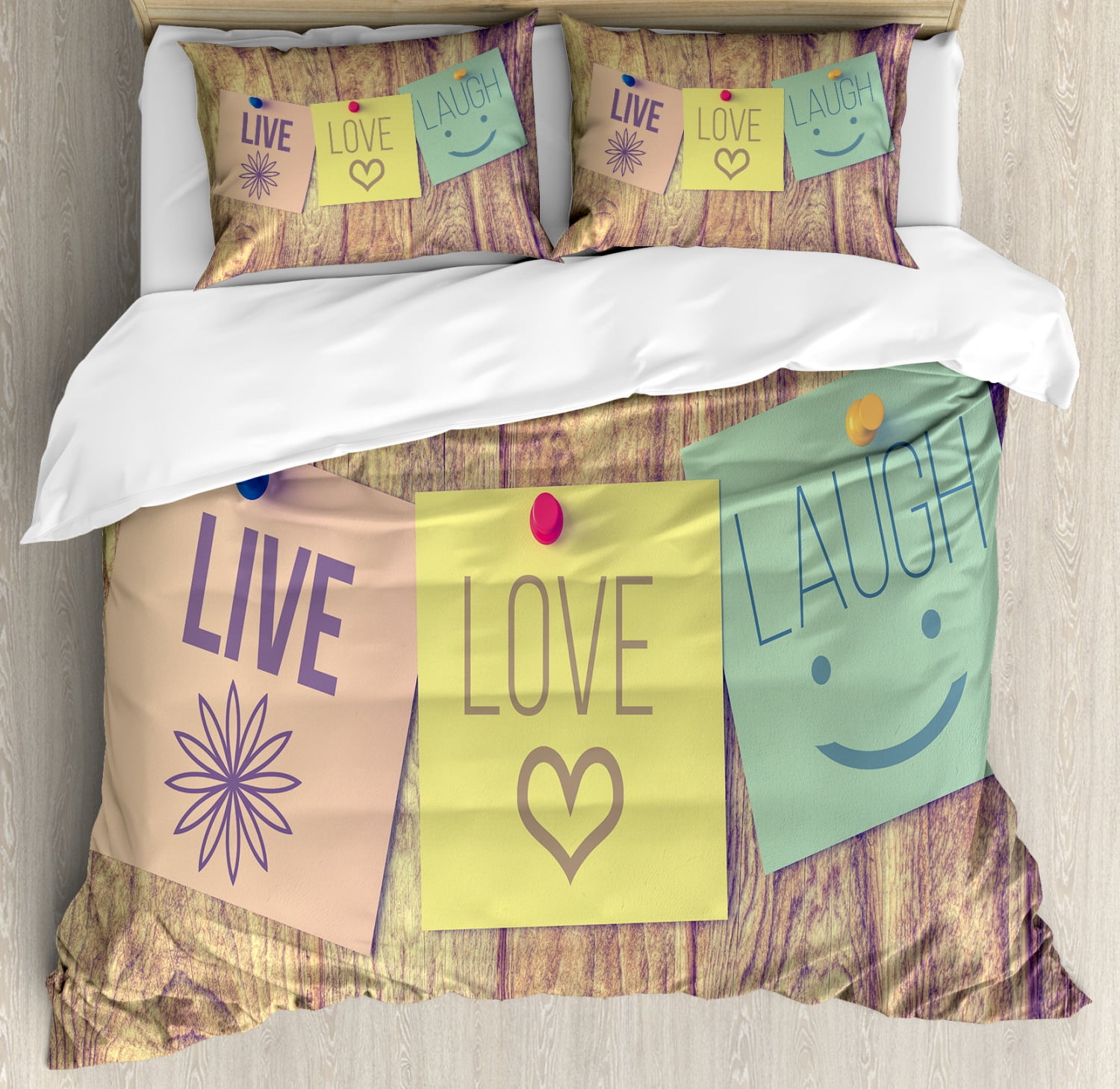 Live Laugh Love Duvet Cover Set Queen Size, Inspirational Wisdom Post ...