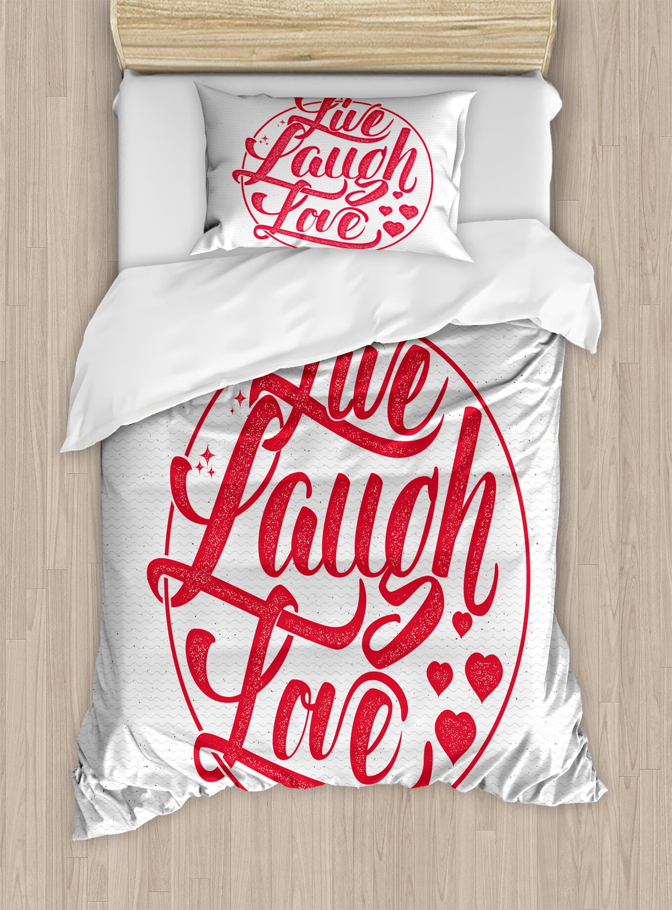 Live Laugh Love Duvet Cover Set, Retro Style Calligraphy Old Fashioned ...