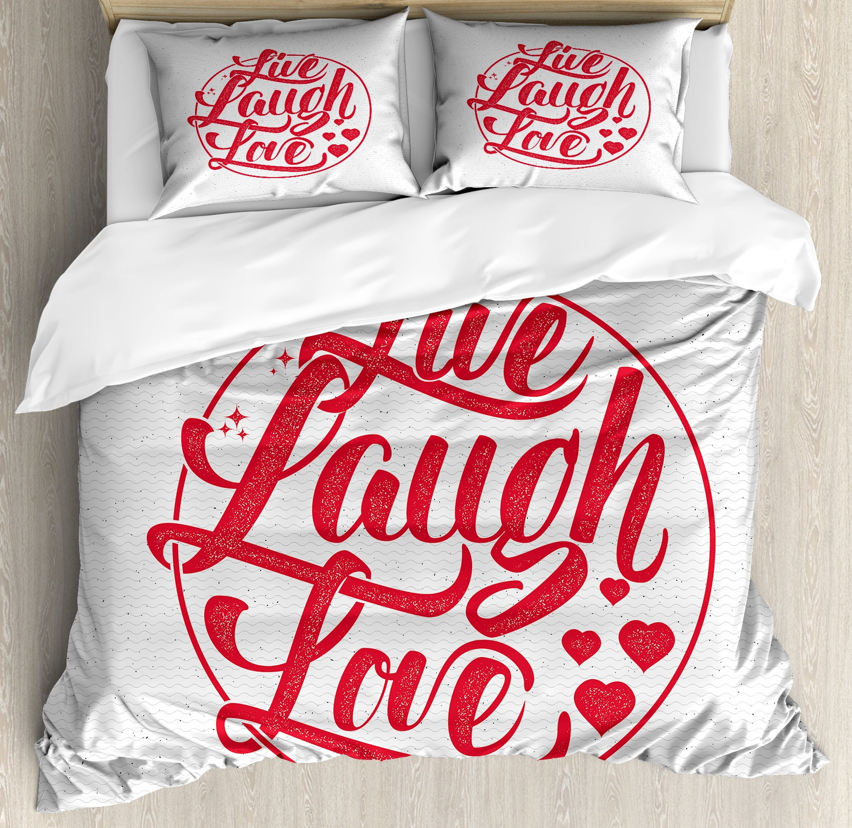 Live Laugh Love Duvet Cover Set, Retro Style Calligraphy Old Fashioned ...