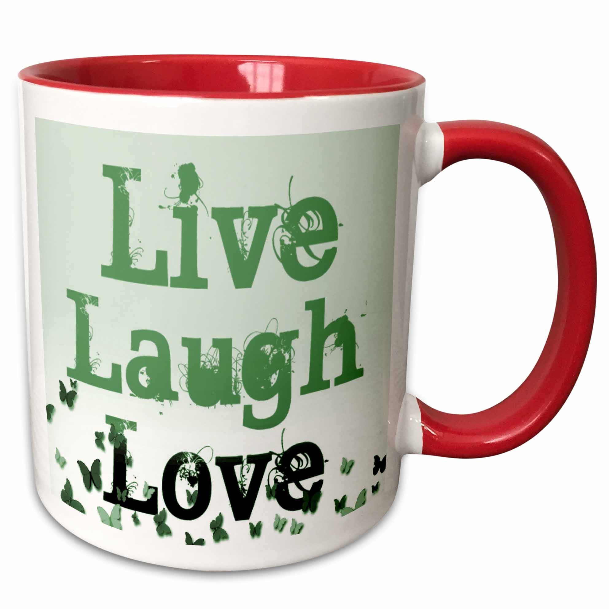 Live, Laugh, Love Green Butterflies- Inspirational Words 11oz Two-Tone ...