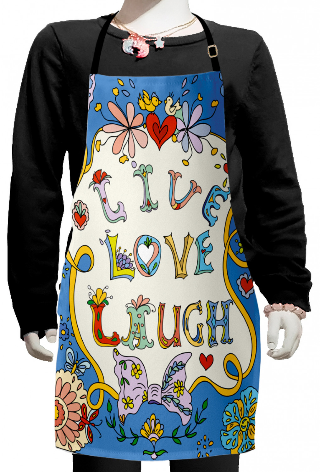 Live Laugh Love Kids Apron, Colorful Floral Fantasy Design in Frame ...