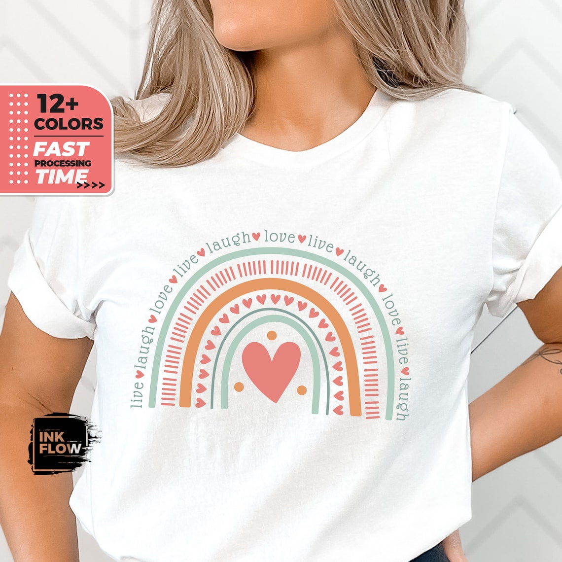 Live Laugh Love Retro Rainbow T-Shirt, Inspirational Tshirt, Positive ...