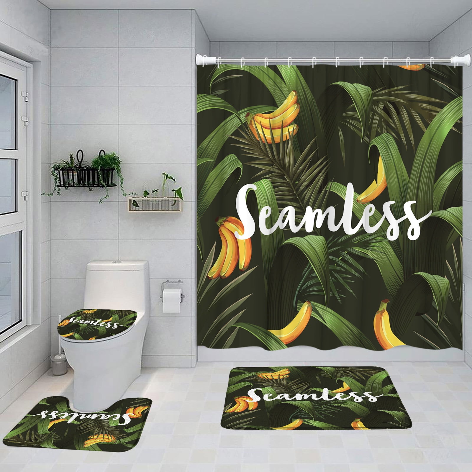 Live Laugh Love Shower Curtain Set Motivational Words Tropical Leaves ...