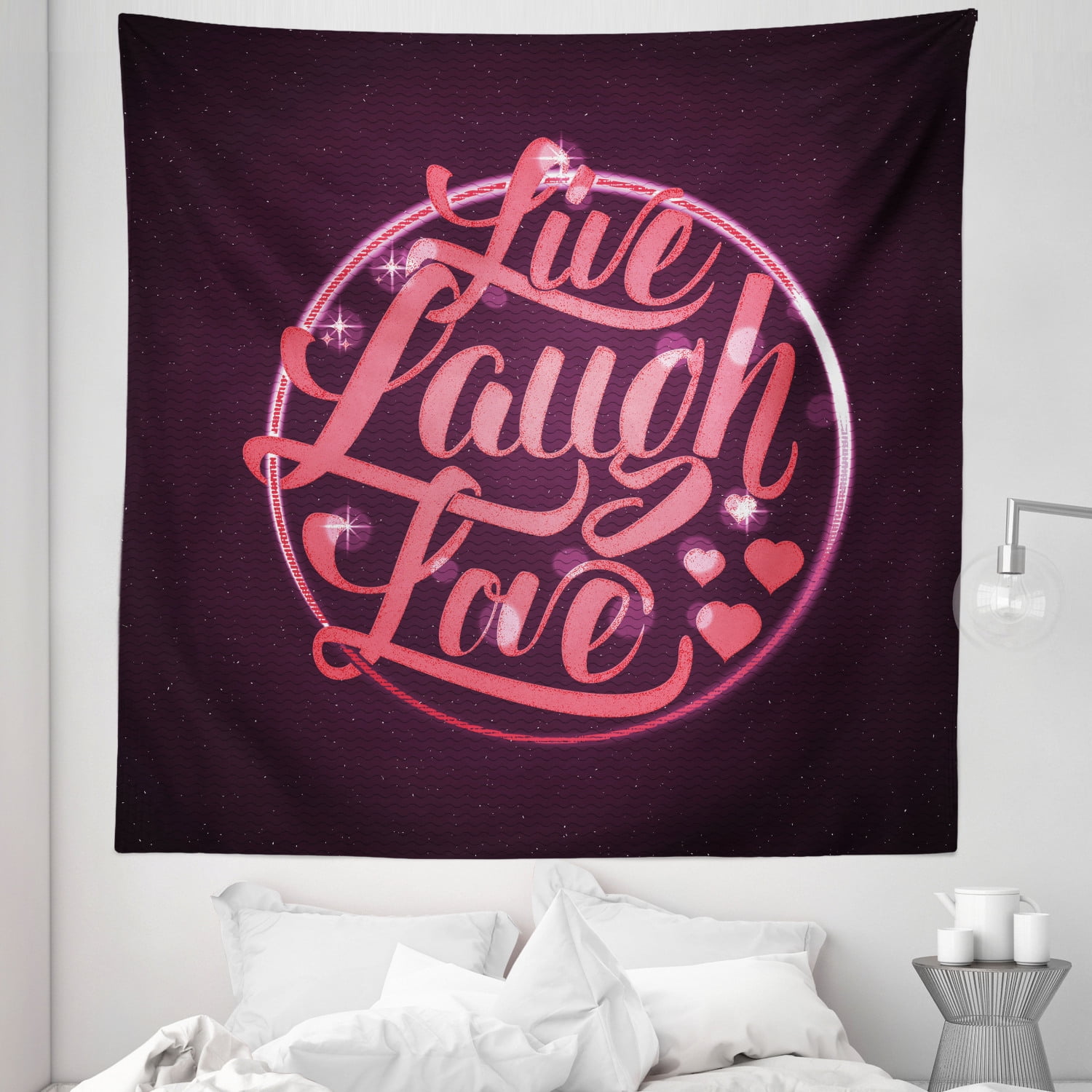 Live Laugh Love Tapestry, Hearts and Bokeh Background Positive Drive ...