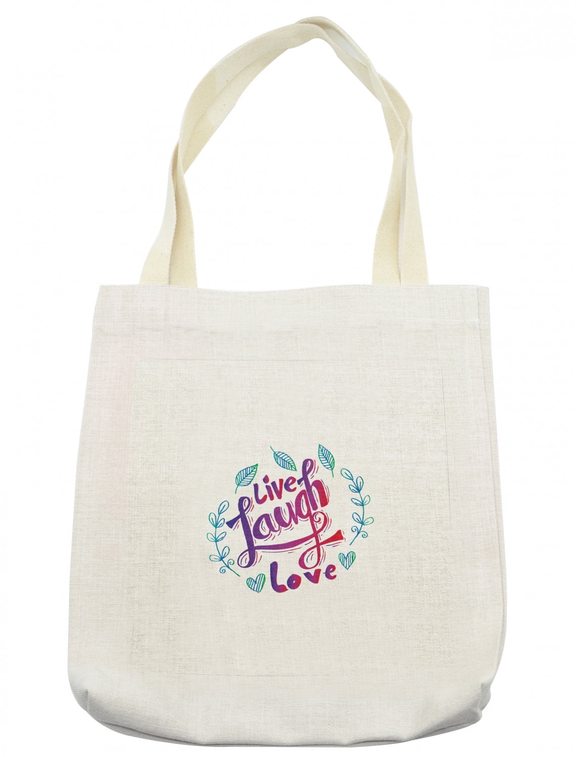 Live Laugh Love Tote Bag, Hand Lettering Motivational Words with Leaf ...