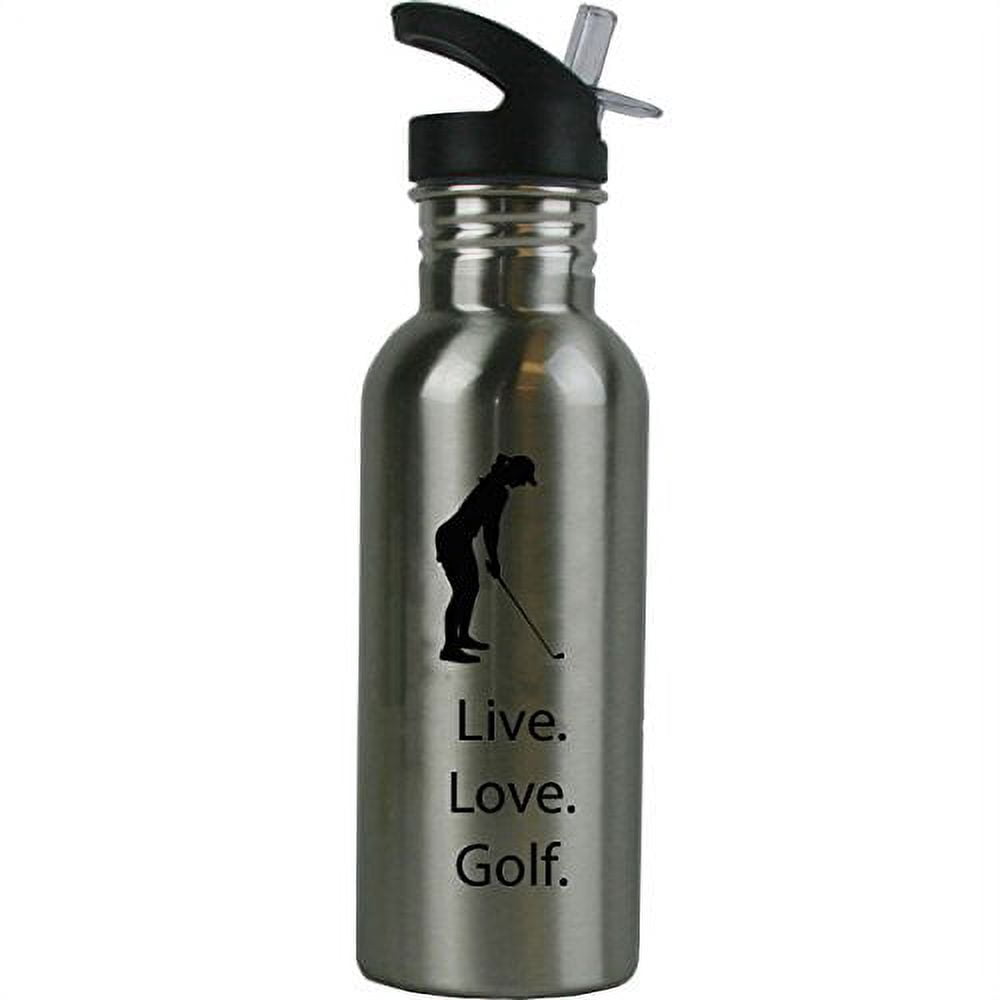 Live. Love. Golf. Female Golfer Stainless Steel Water Bottle with Straw ...