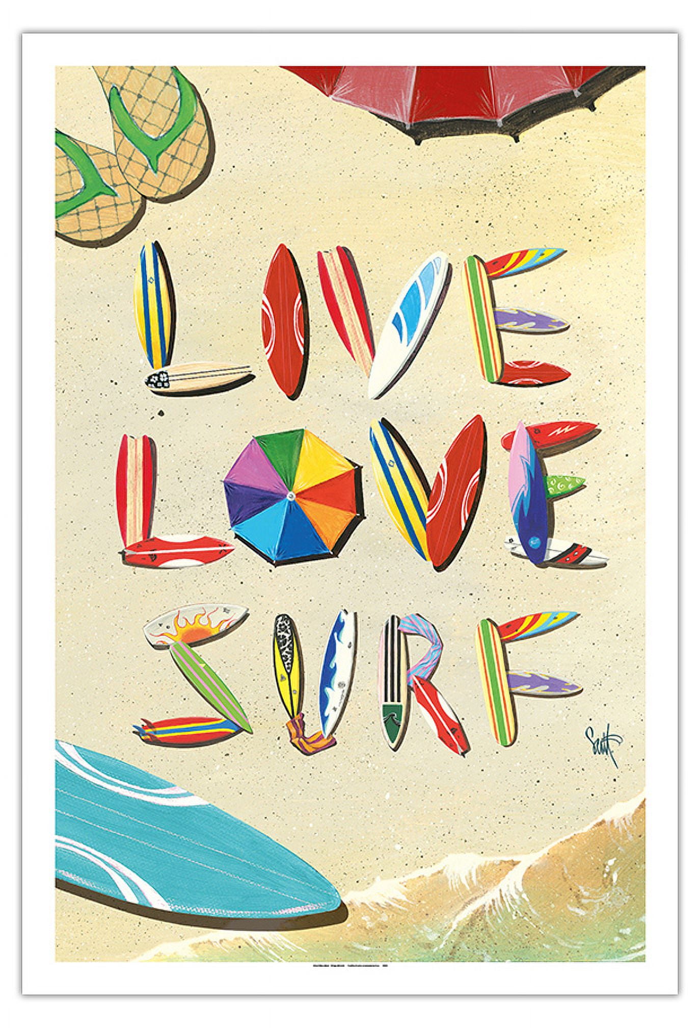 Live Love Surf - Beach Sand Surfboard Art - From an Original Color ...