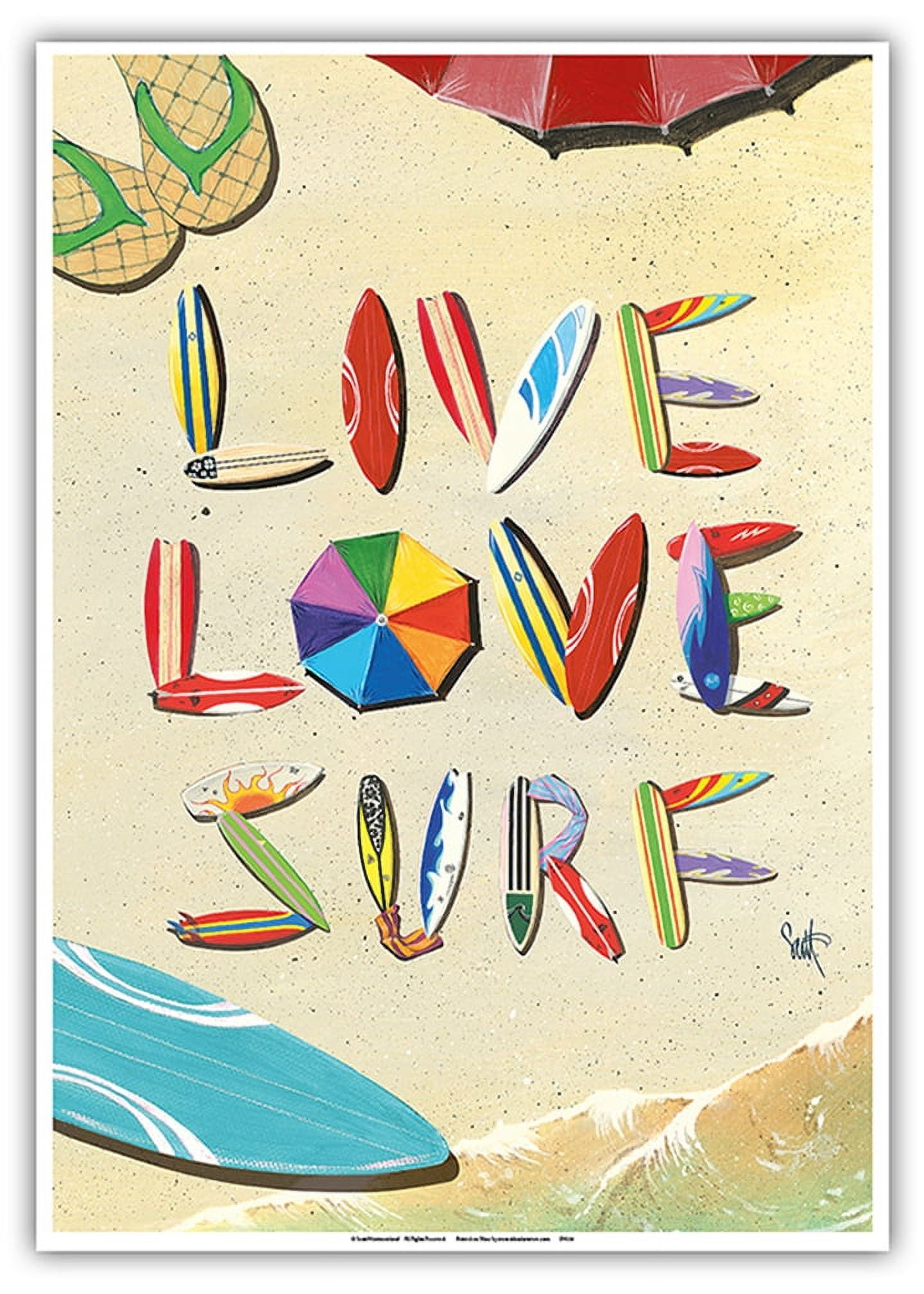 Live Love Surf - Beach Sand Surfboard Art - From an Original Color ...