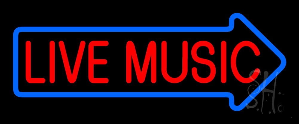 Live Music Block Arrow 2 LED Neon Sign 10" Tall x 24" Wide - inches ...