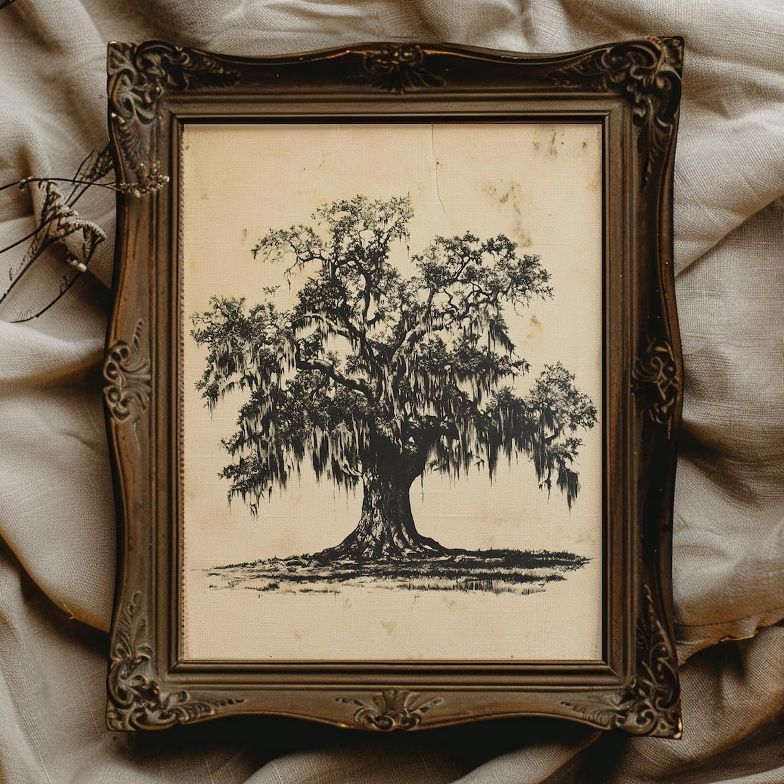 Live Oak Tree Illustration Cottagecore Tree Poster Spanish Moss Art ...