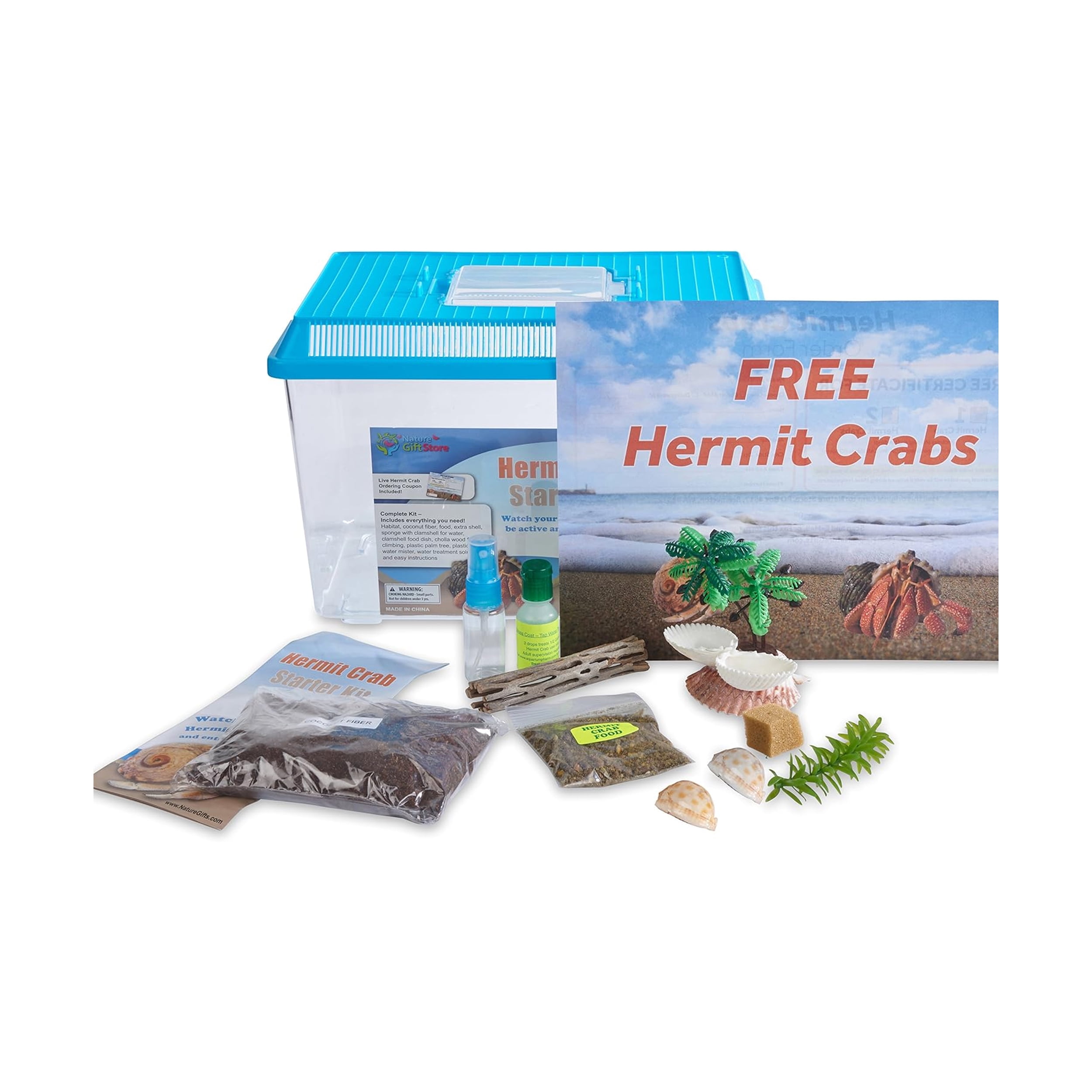 Live Pet Hermit Crab Kit - Complete Starter Set with 2 Free Crabs Certificate - Educational ...