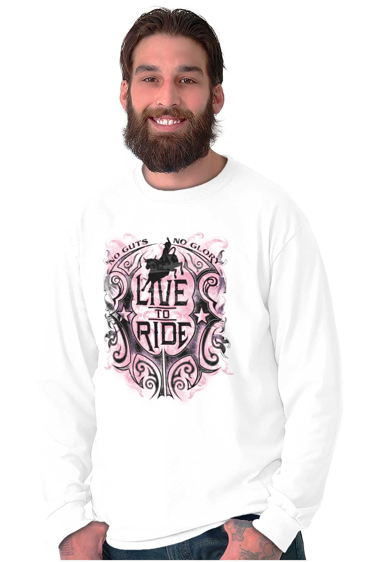 Live Ride Rodeo American Cowboy Men's Long Sleeve Tee T Shirt Brisco ...