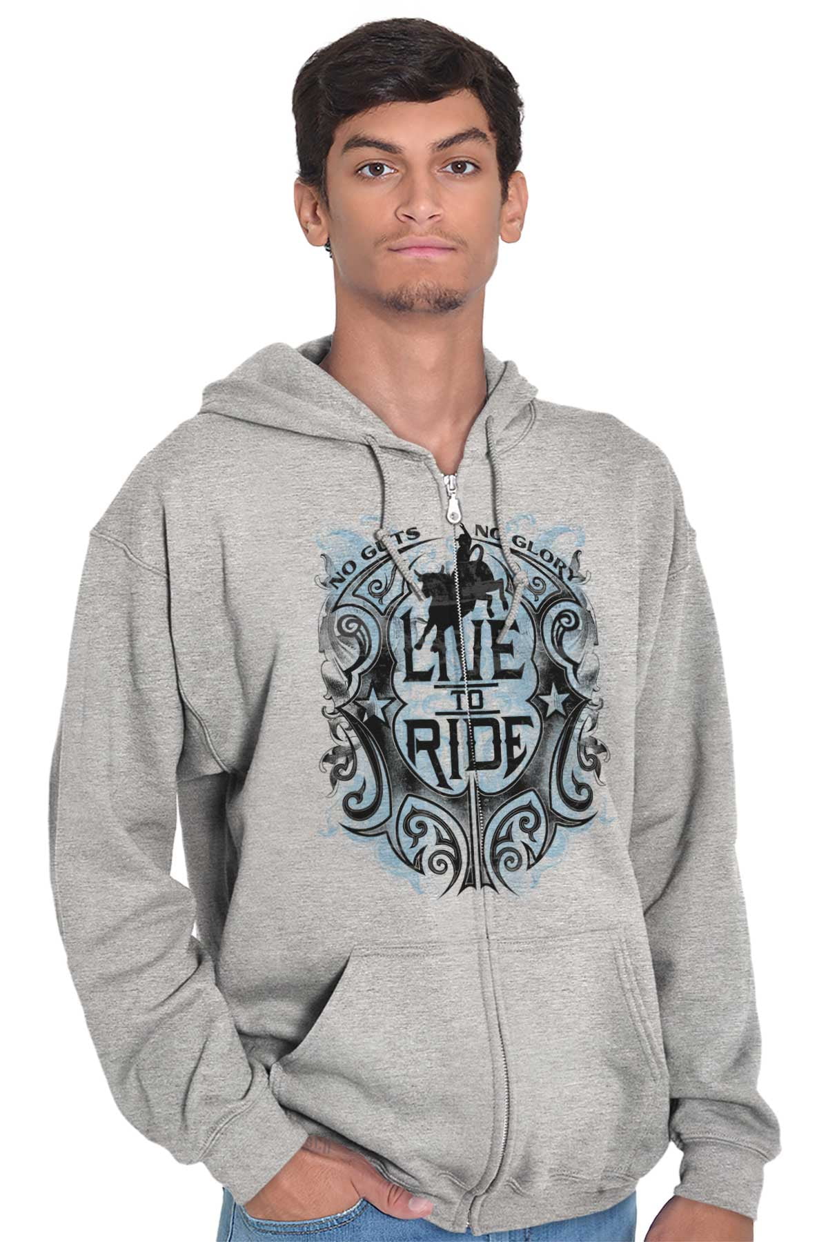 Live Ride Rodeo American Cowboy Zip Hoodie Sweatshirt Men Brisco Brands ...