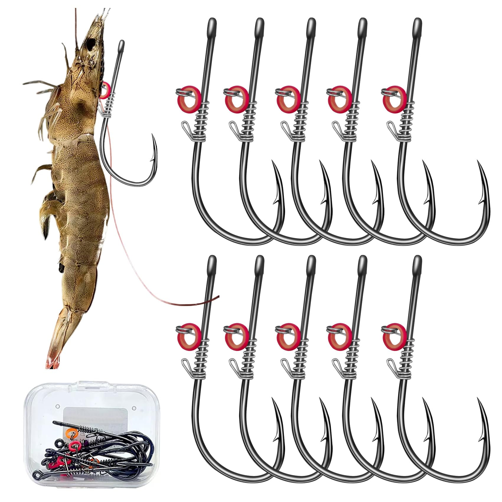 Live Shrimp Hook Set, Carbon Steel Barbed Fishing Hooks, Freshwater ...