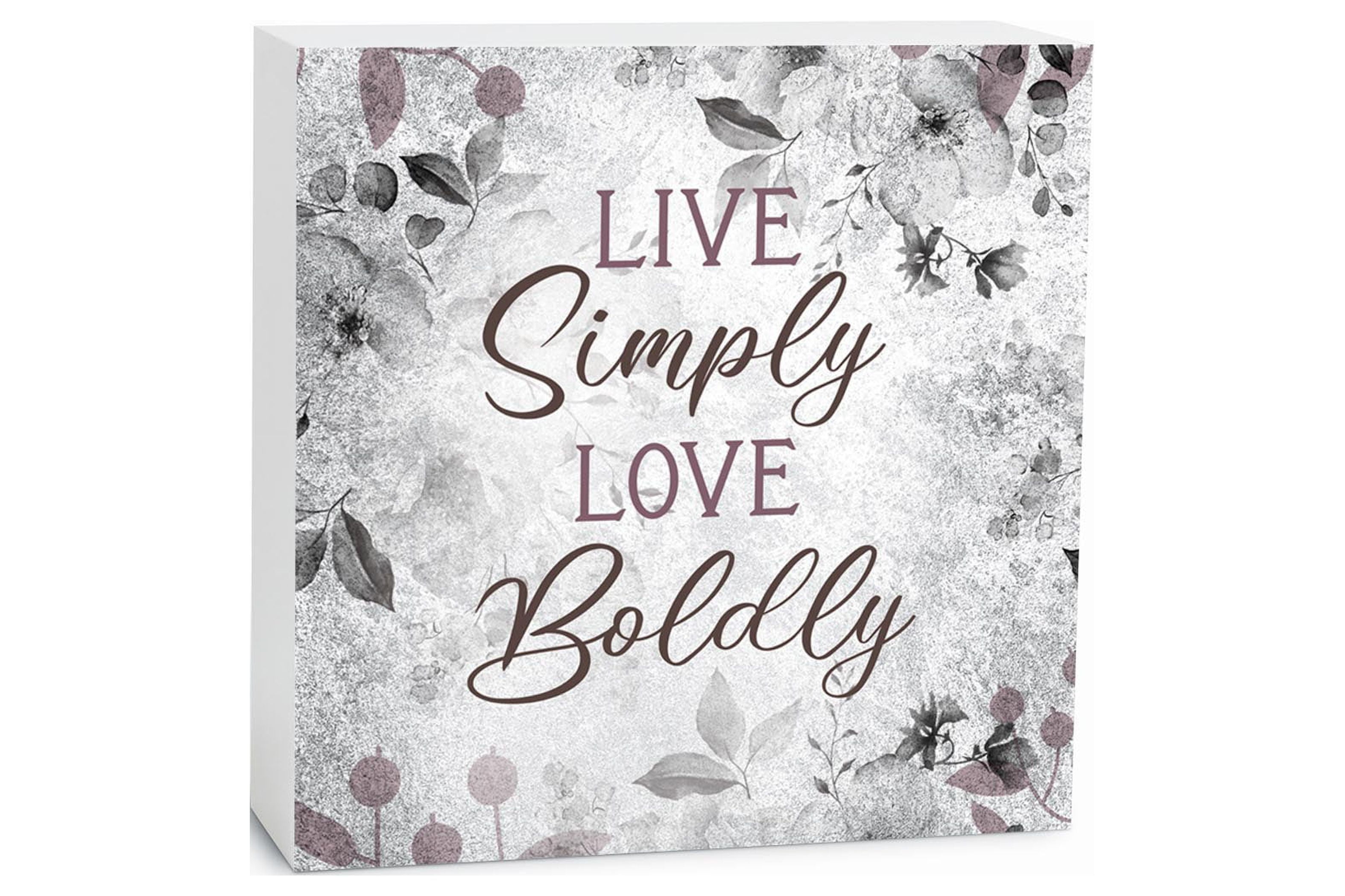 Live Simply Love Boldly Speckled Grey 5 x 5 Wood Tabletop Sign Plaque ...