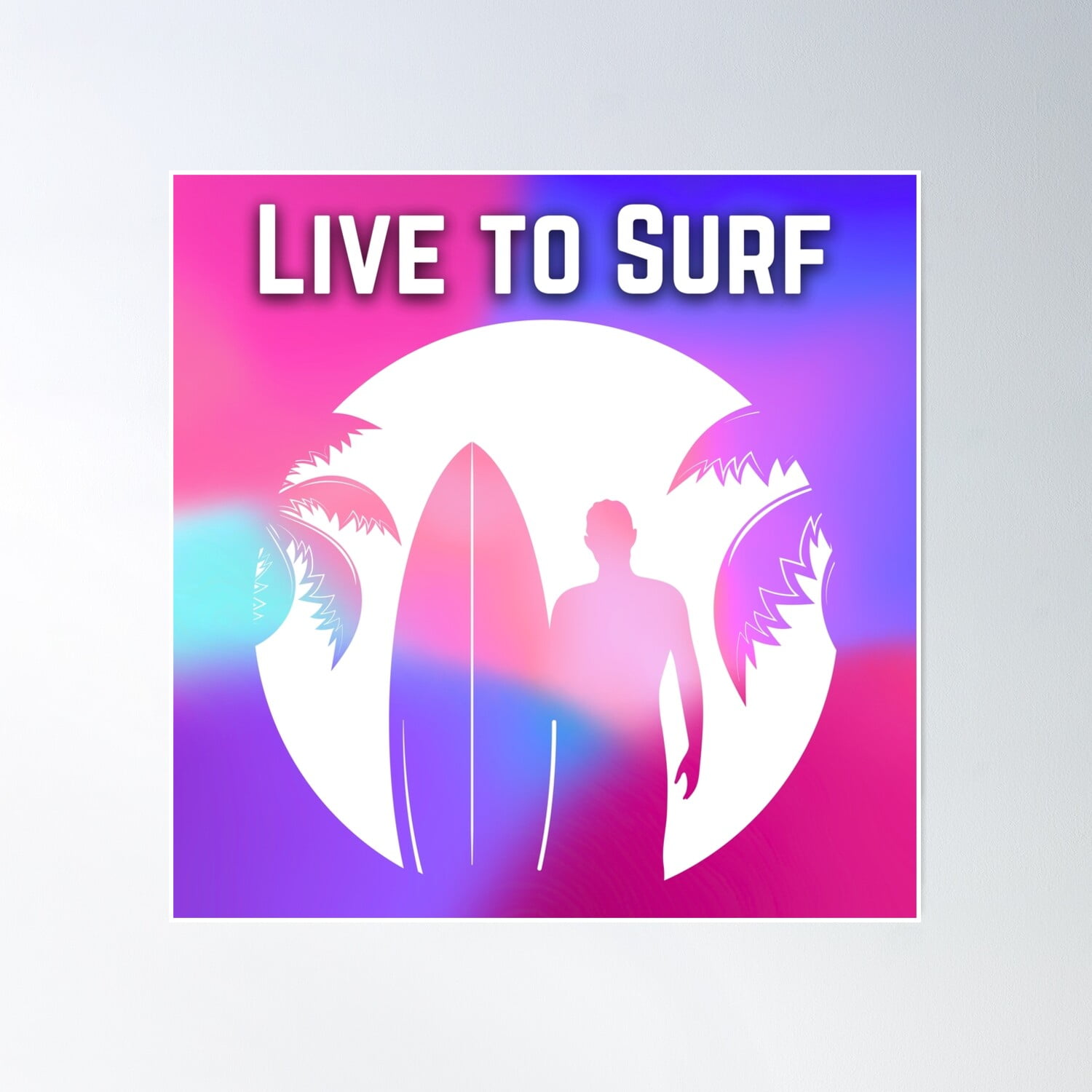 Live To Surf: Surfer Silhouette With Multicolored Vibrant Sunset ...
