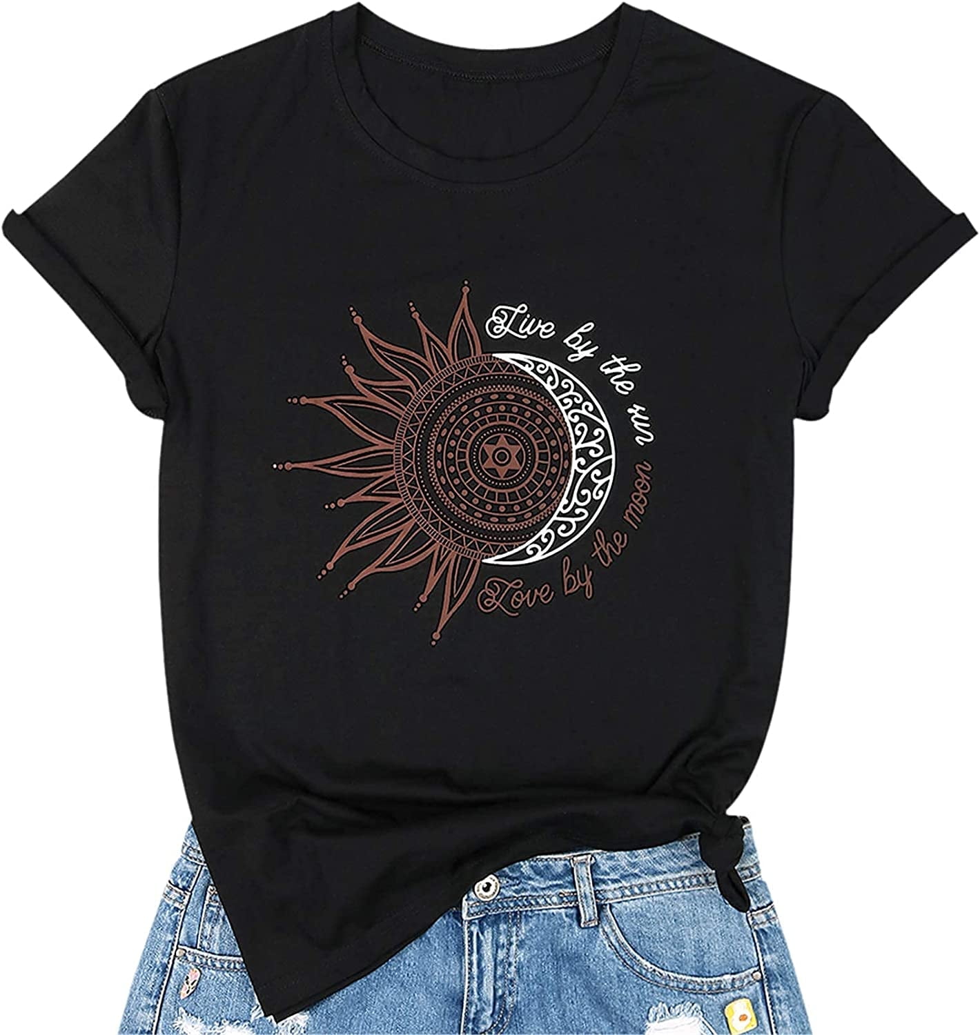 Live by The Sun Love by The Moon T Shirts Teen Girl Cute Graphic Tshirt ...