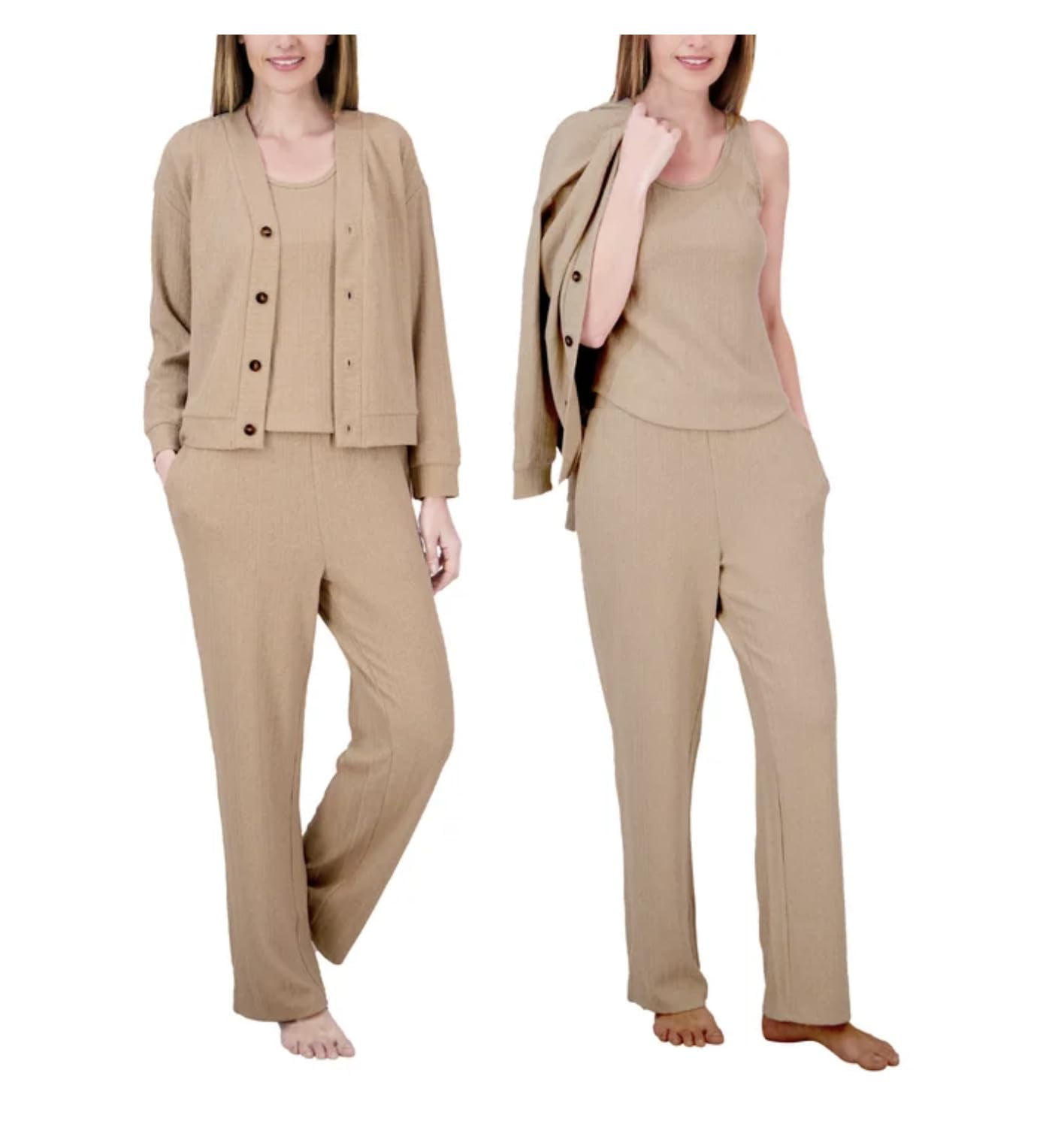 Live2Lounge Women's 3 Piece Textured Cable Knit Lounge Set (US, Alpha ...