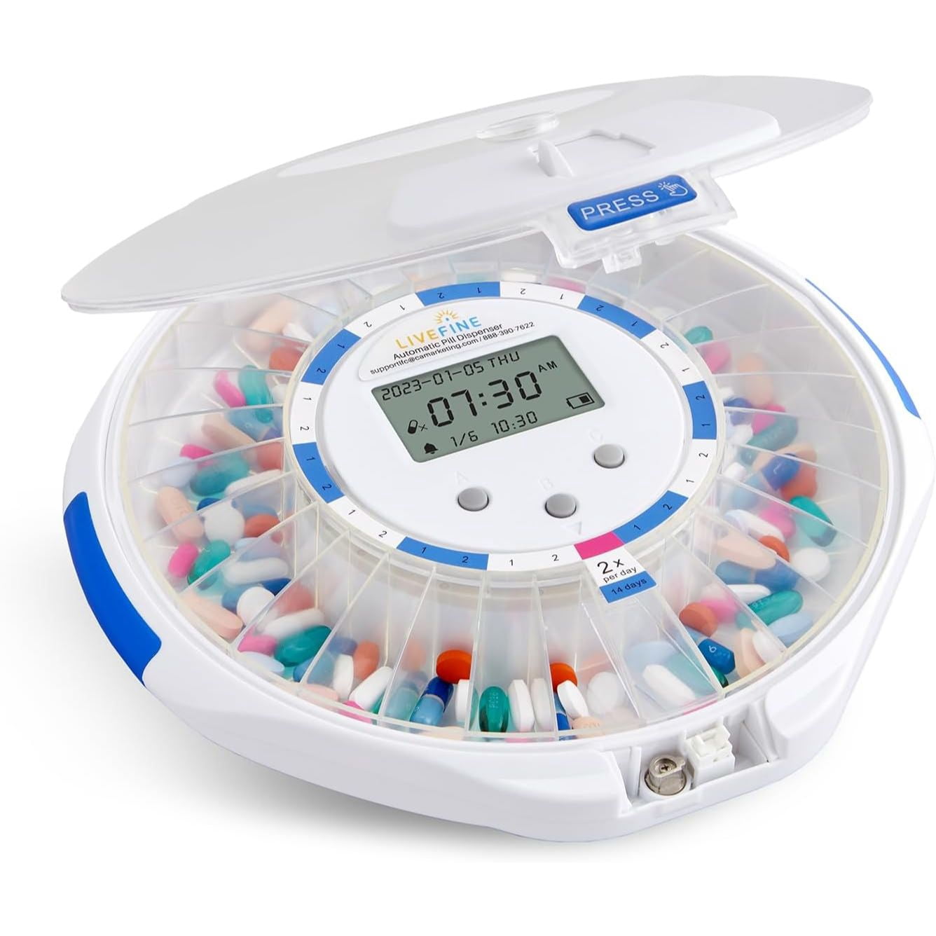 LiveFine Automatic Pill Dispenser 28-Day Organizer 6 Dosage Rings LCD ...