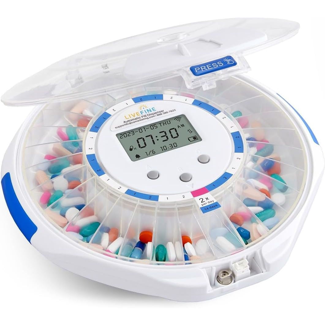 LiveFine Smart WiFi Automatic Pill Dispenser 28-Day Organizer 9 Doses ...