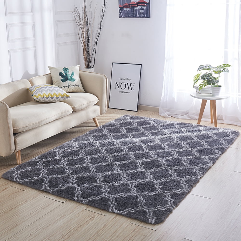 LiveGo Luxury Velvet Shag Area Rug Trellis Area Rug Modern Indoor Plush ...