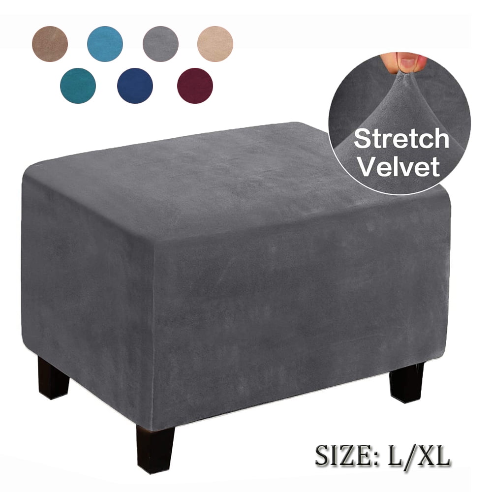LiveGo Stretch Ottoman Cover, Velvet Storage Ottoman Slipcover ...