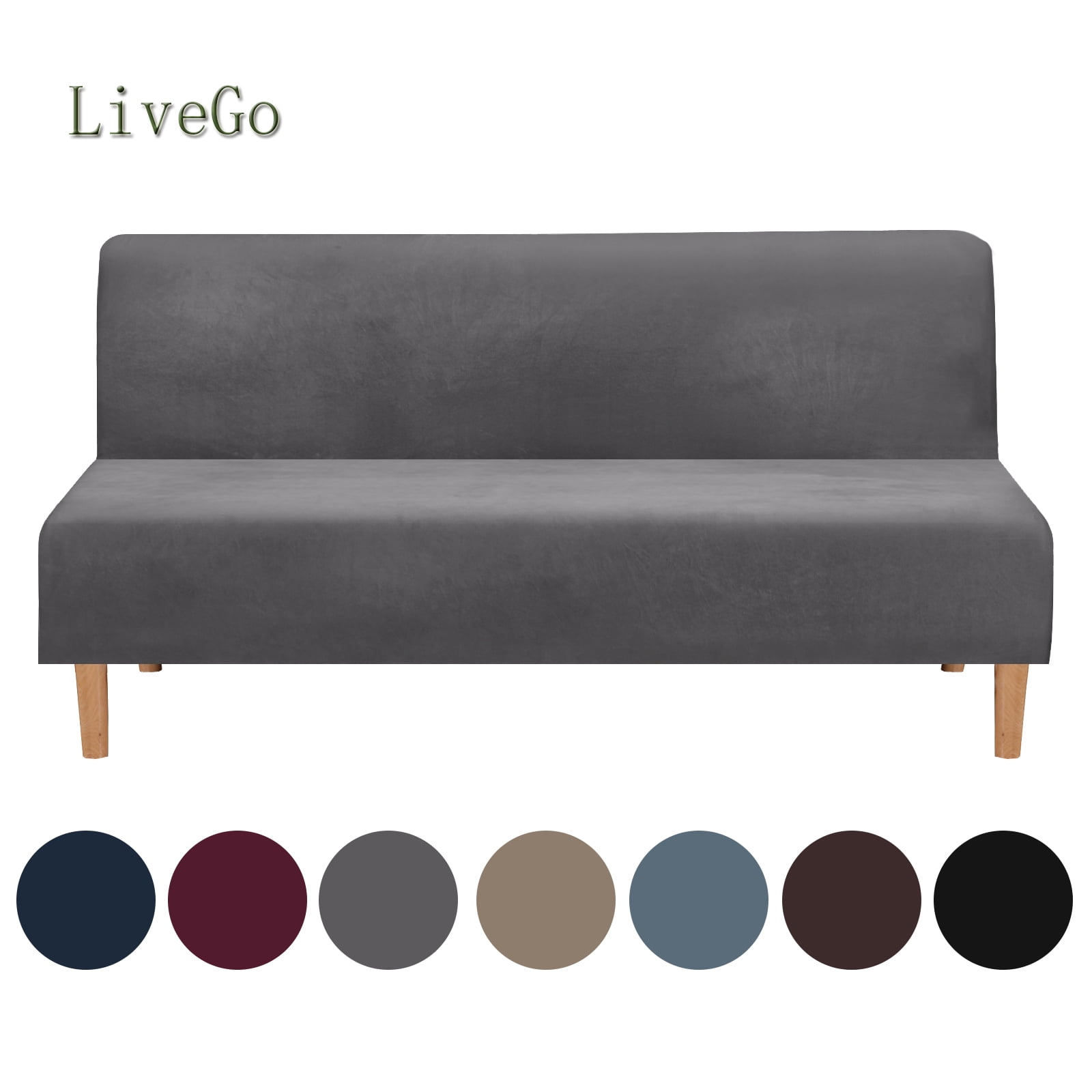 LiveGo Stretch Velvet Futon Cover Armless Sofa Covers Thick Sofa Bed ...