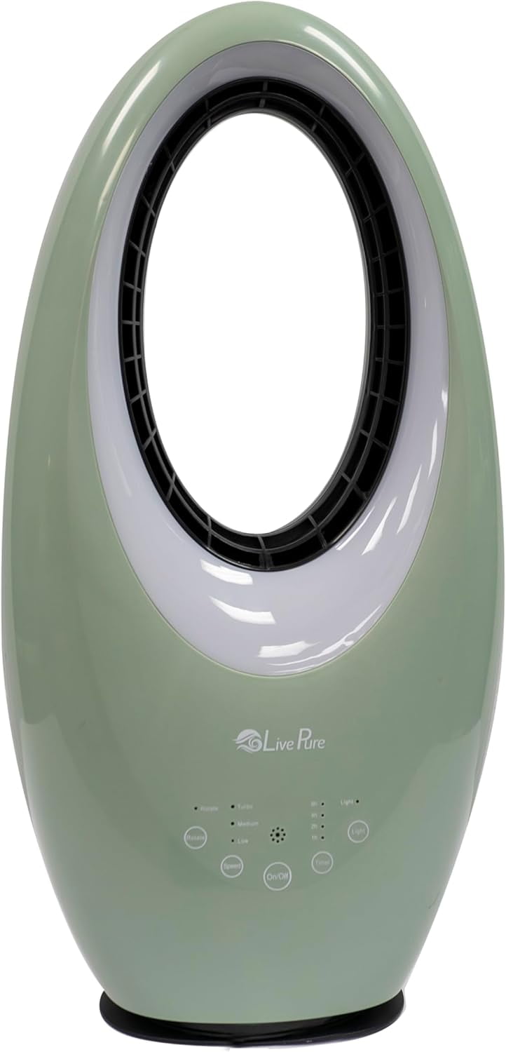 LivePure Bladeless Oscillating Fan w/Filter. 3-Speed Adjustment, Touch ...